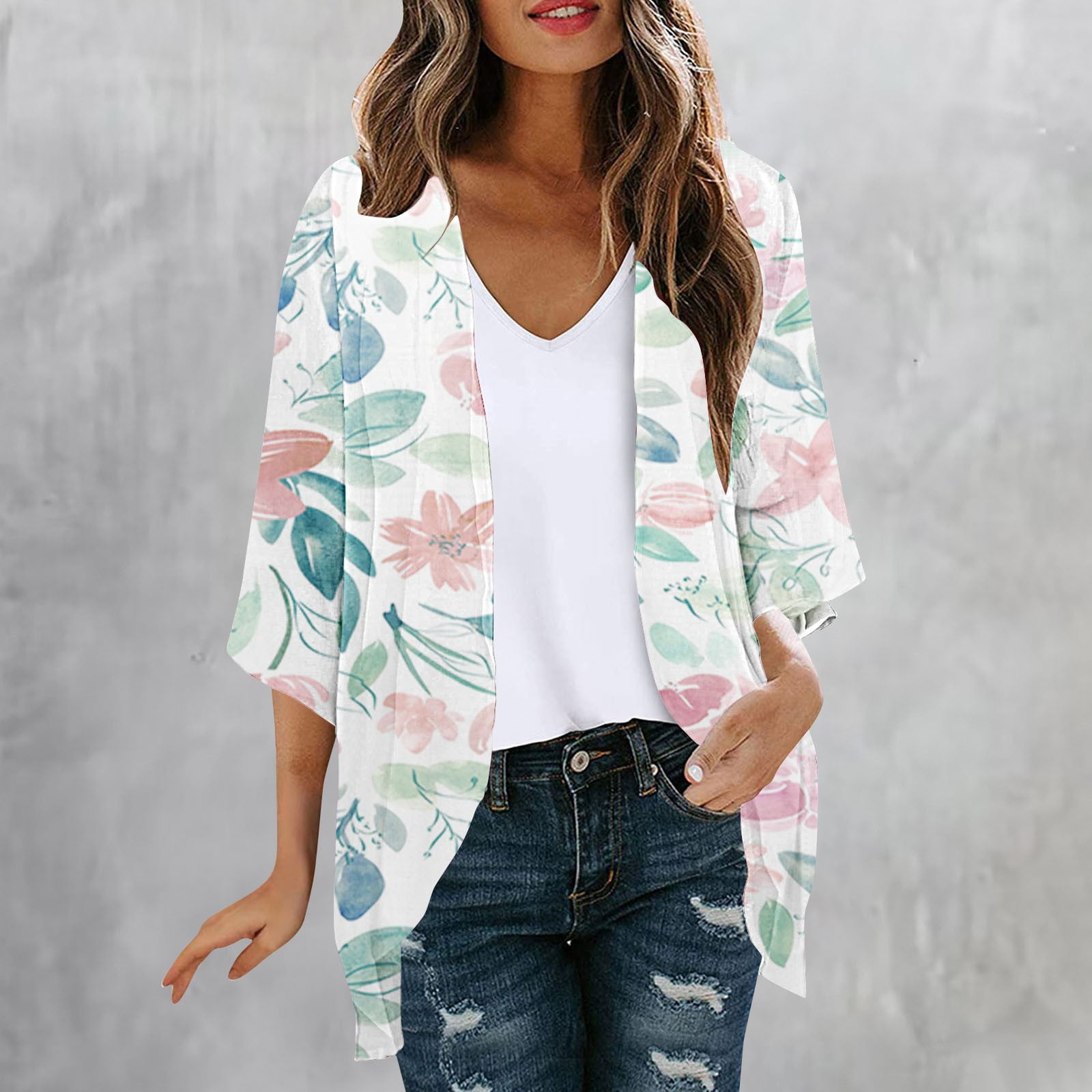DOLKFU Floral Print Breathable, Lightweight Polyester, Kimonos (Women's ...