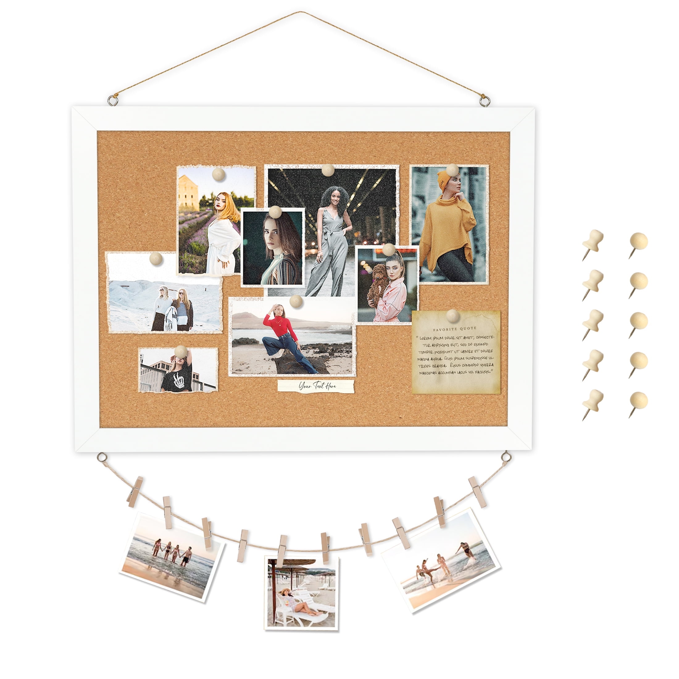 DOLLAR BOSS Cork Board Bulletin Board 16x12 Inches Wooden Frame Pin ...