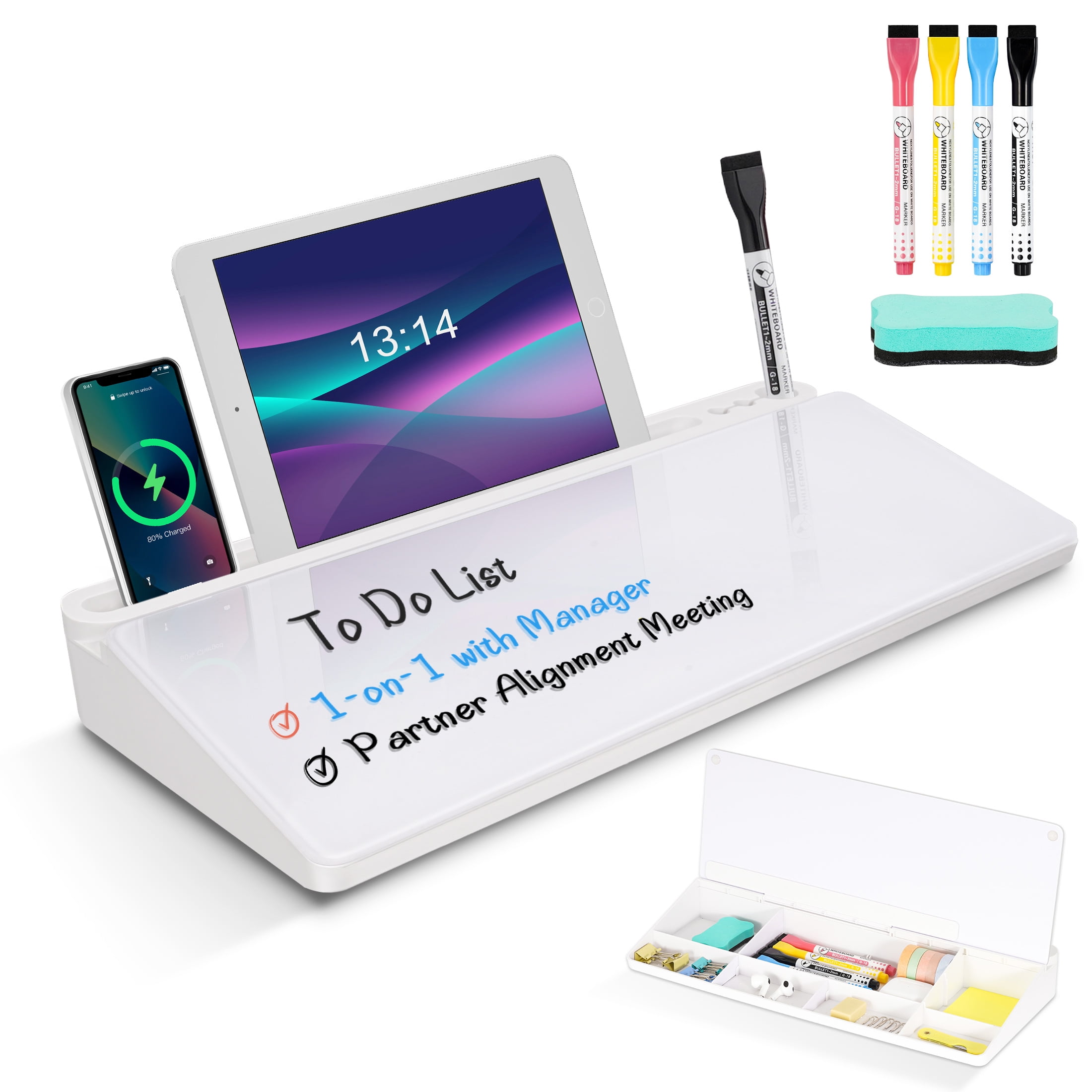 DOLLAR BOSS Small Desktop Glass Whiteboard Dry Erase Board Computer ...