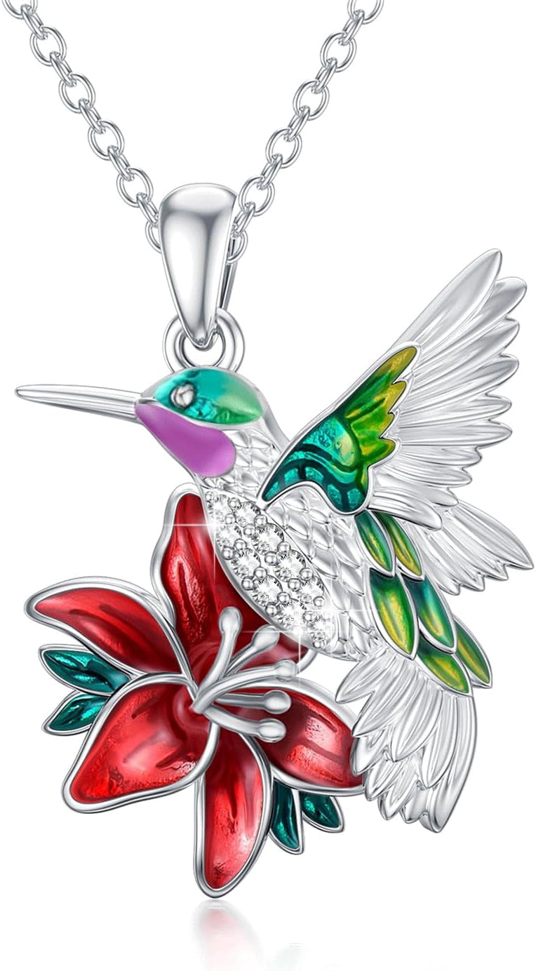 DOLPHERS Lab Grown Diamond Hummingbird Necklace Sterling Silver Enamel ...