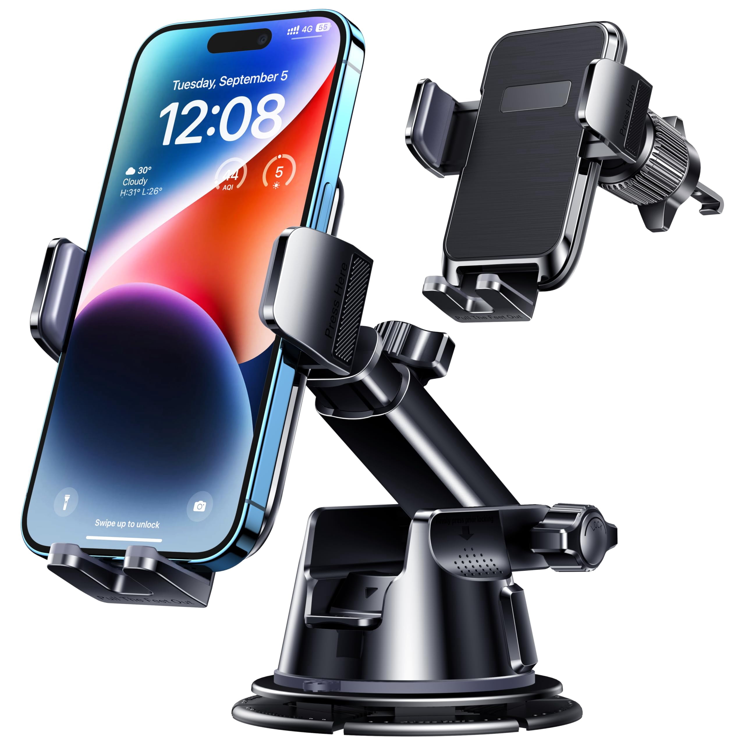 DOLYOFG Car Phone Holder Mount, [Military-Grade Suction & Super Sturdy ...