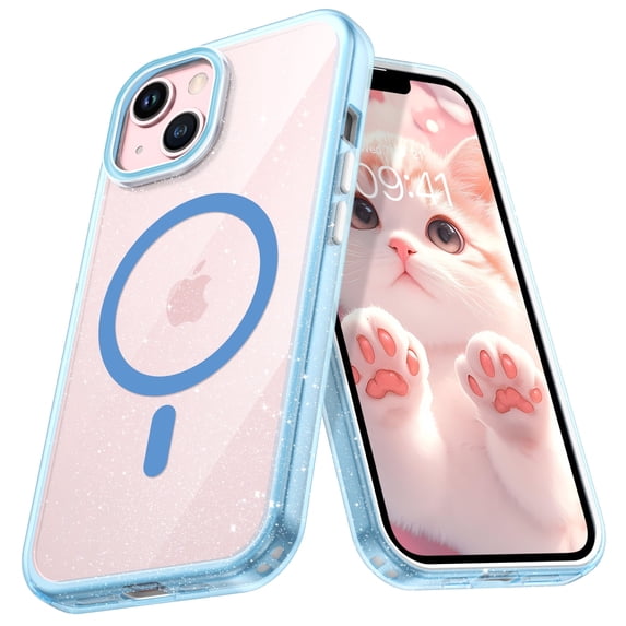 DOMAVER Magnetic for iPhone 13 Case / iPhone 14 Case Clear Glitter 6.1 ...