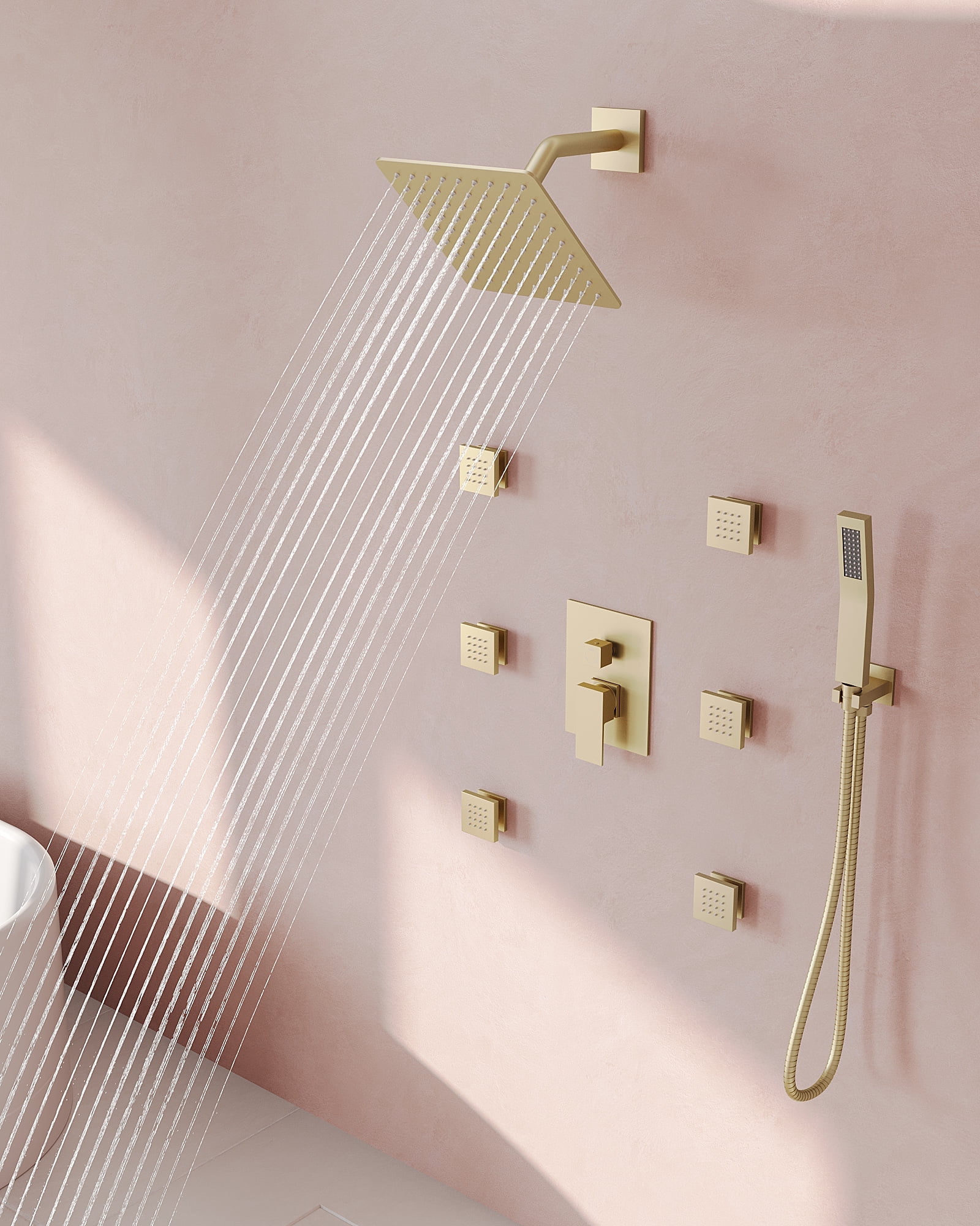 DOMETOUR 10 Inch Rainfall Shower Head With Handheld Spray & 6 Body Jets ...