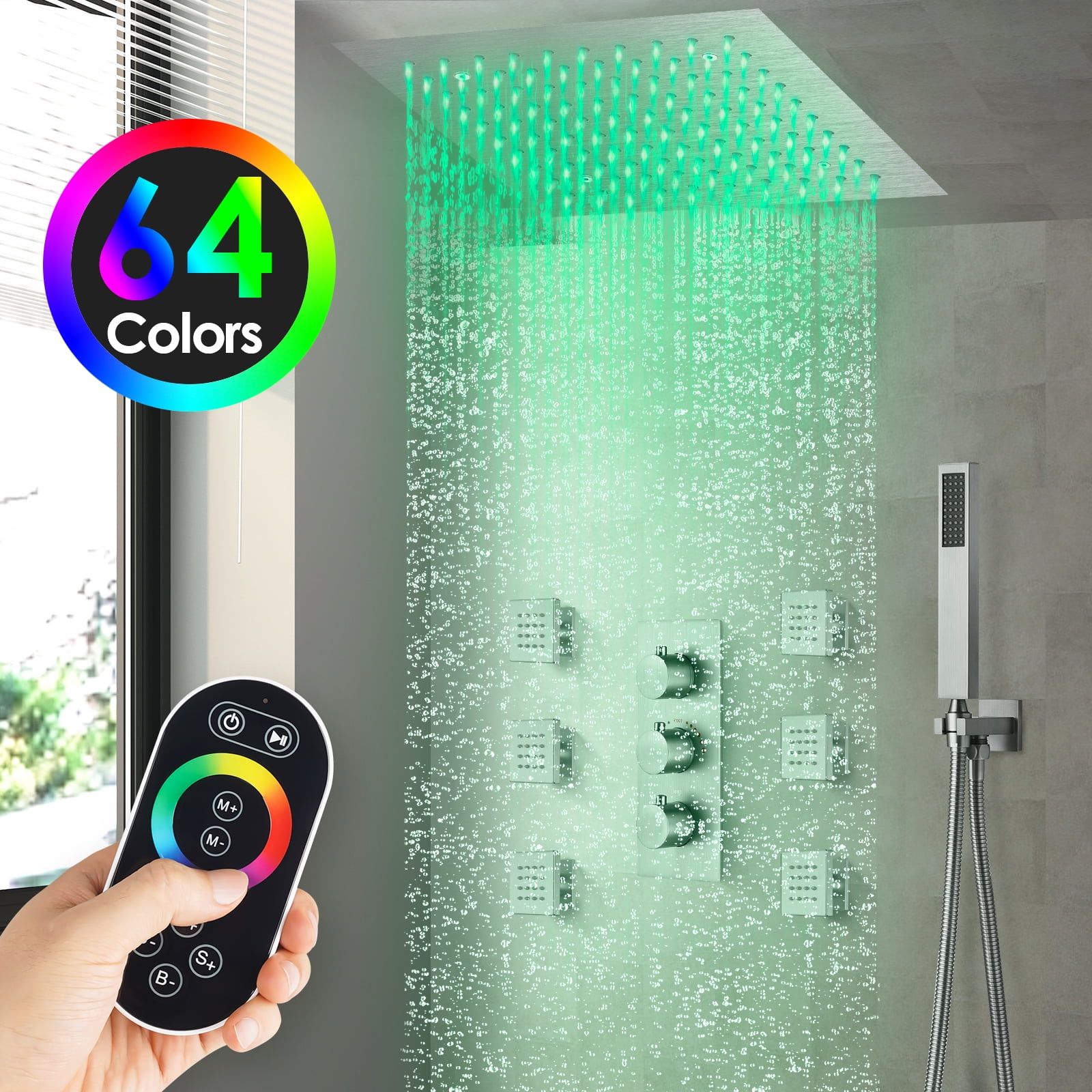 DOMETOUR 64 Color LED Rainfall Shower System, 12 Inch Rain Shower Head ...