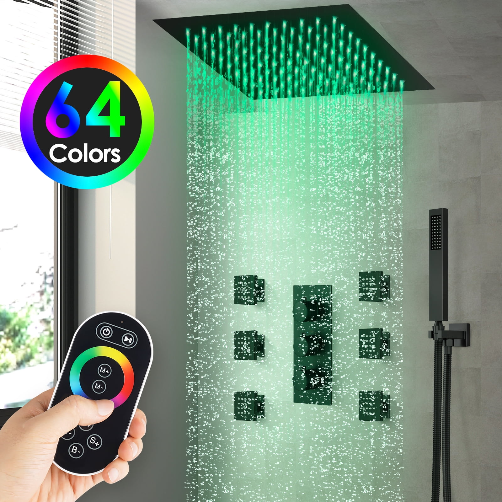 DOMETOUR 64 Color LED Rainfall Shower System, 12 Inch Rain Shower Head ...