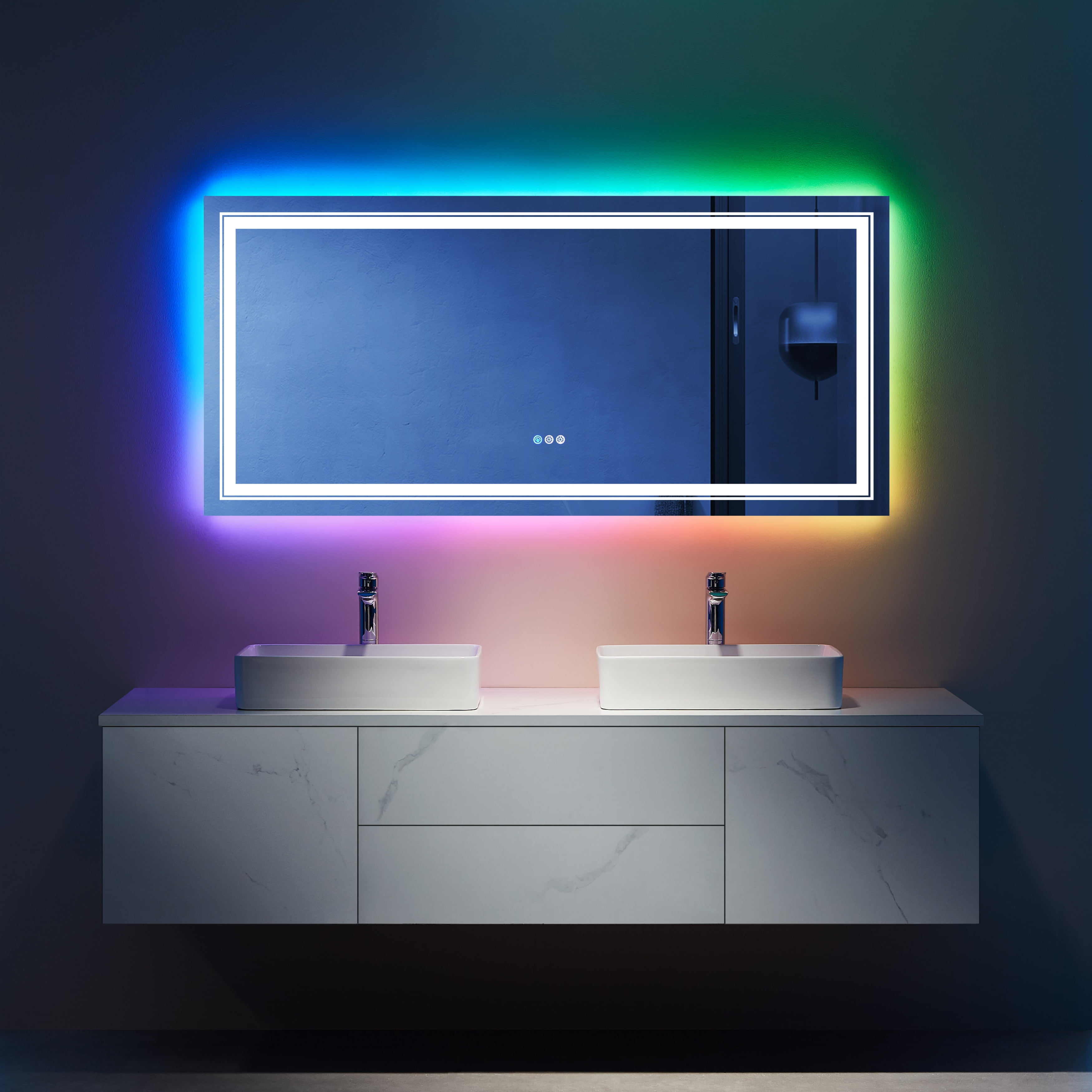DOMETOUR Bathroom Mirror With LED Lights, Wall Mounted Makeup Mirror ...