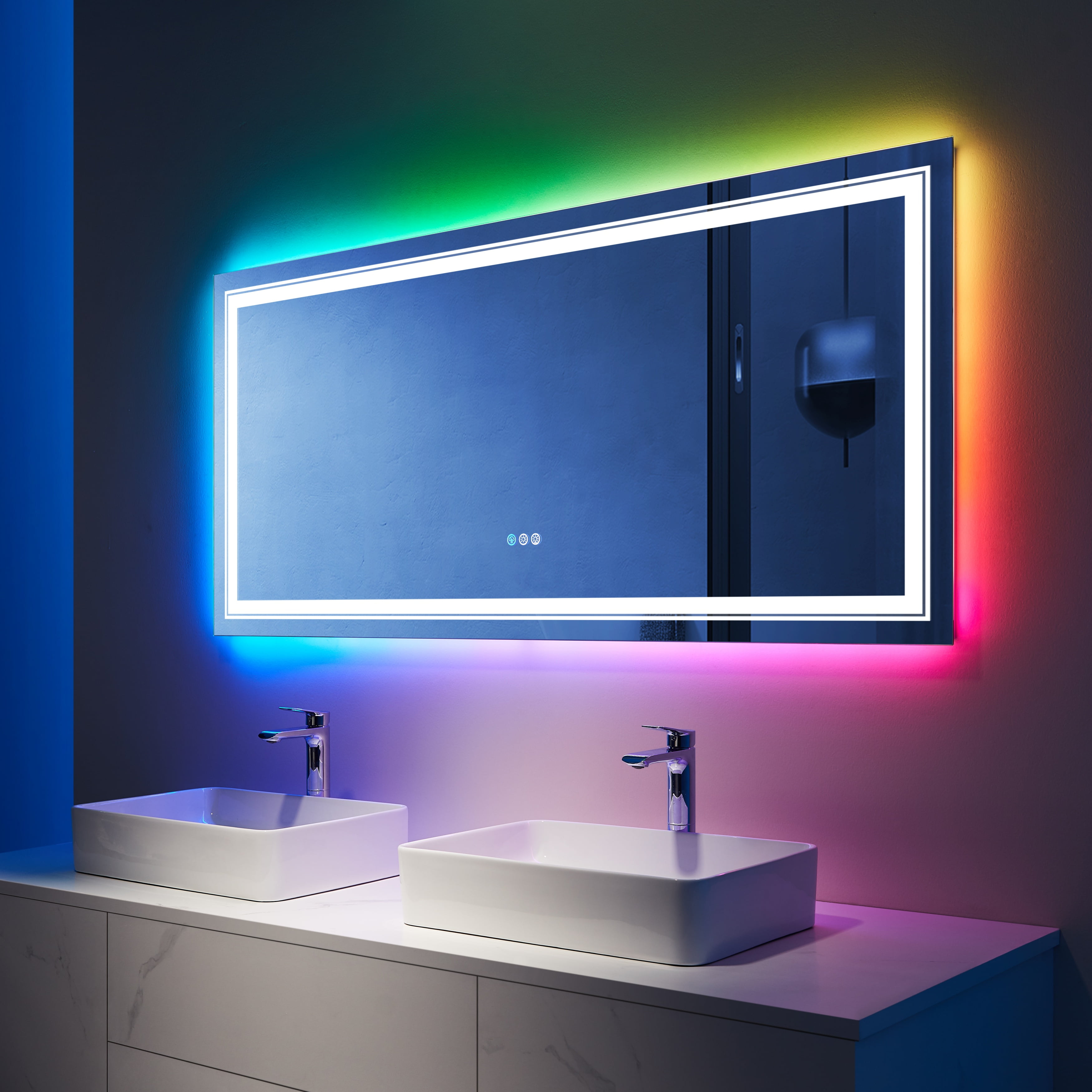 DOMETOUR Bathroom Mirror With LED Lights, Wall Mounted Makeup Mirror ...