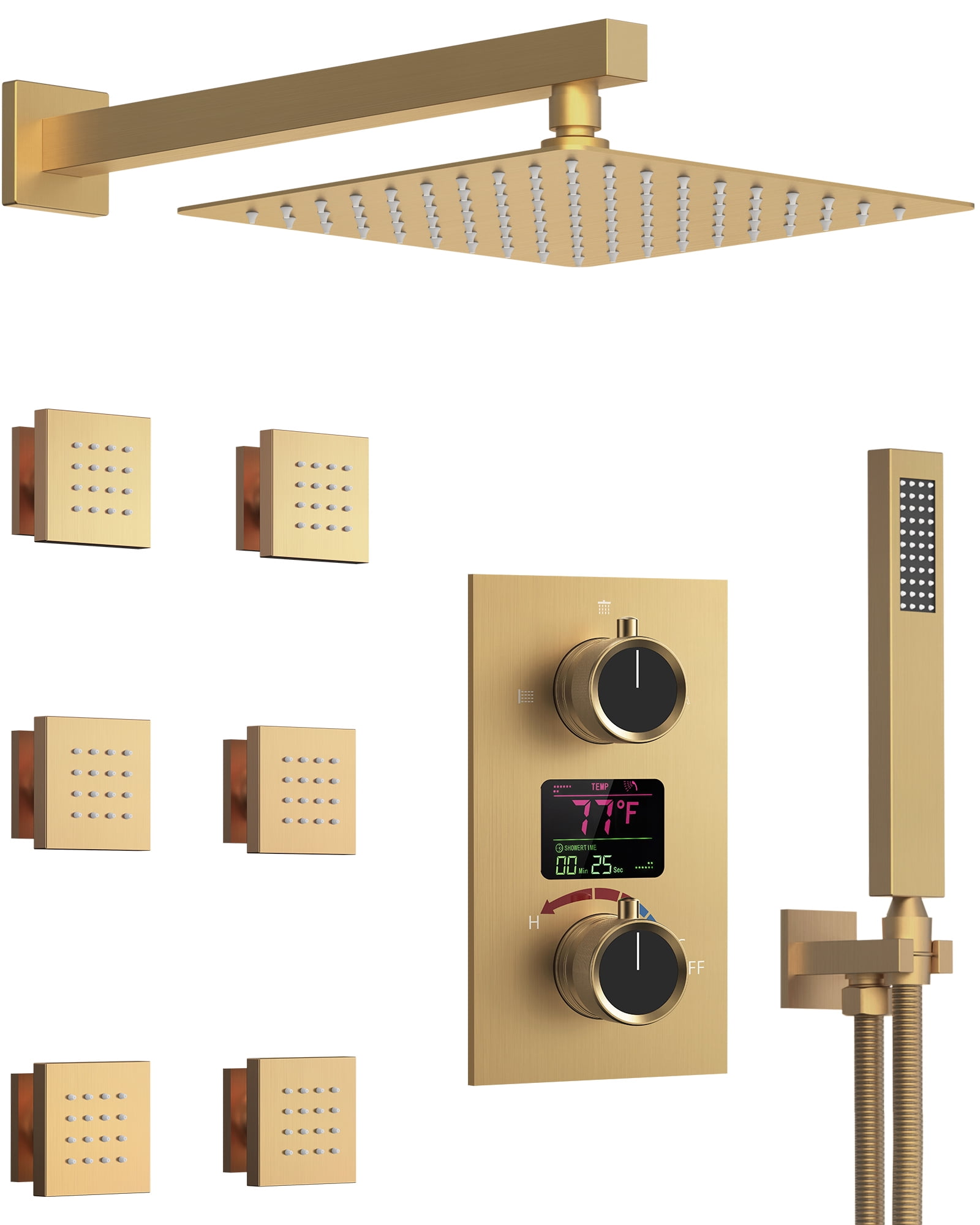 DOMETOUR Rain Shower System With Handheld Spray & 6 Body Jets, Led ...