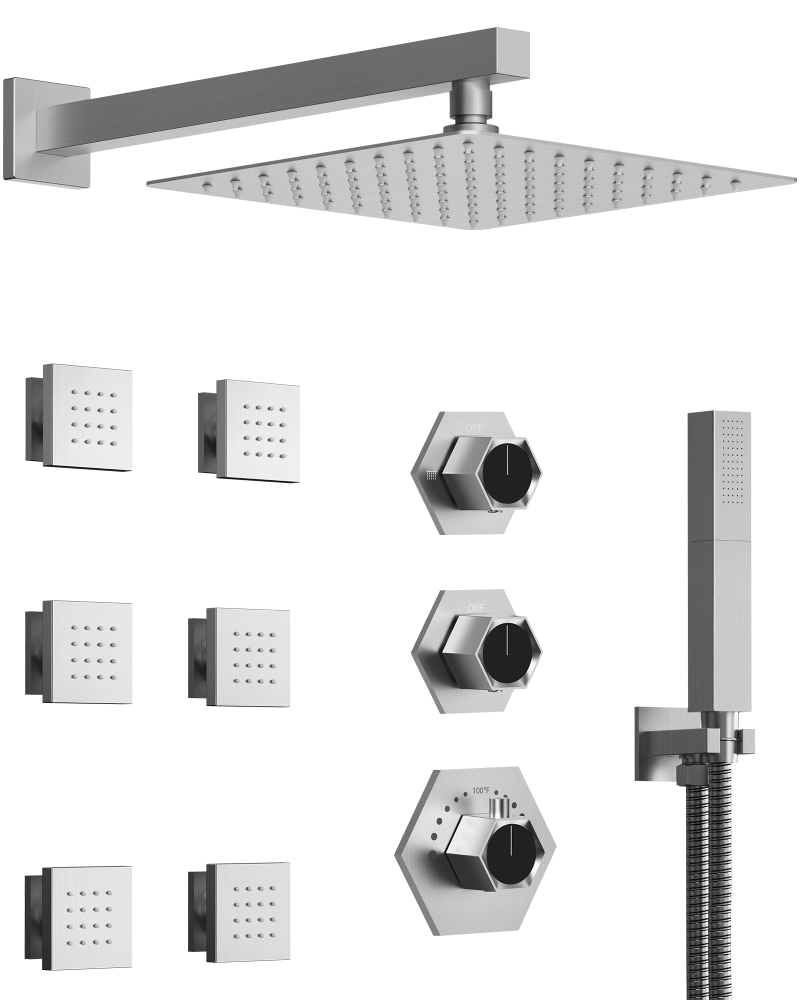 DOMETOUR Rainfall Shower System with Handheld Spray, Square Rain Shower ...