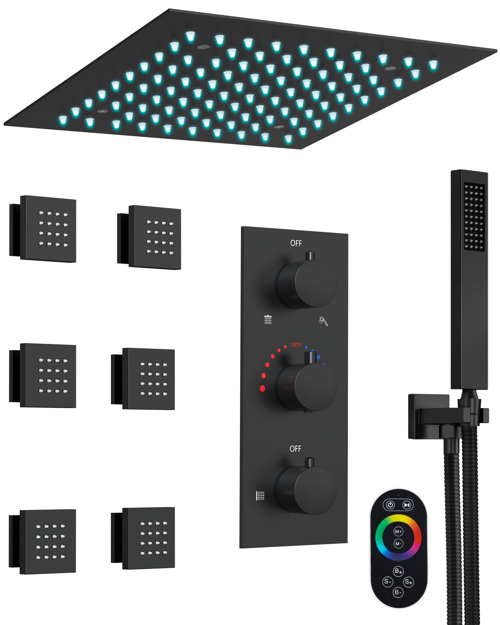 DOMETOUR Rainfall Shower System LED Shower Head Color Changing with ...