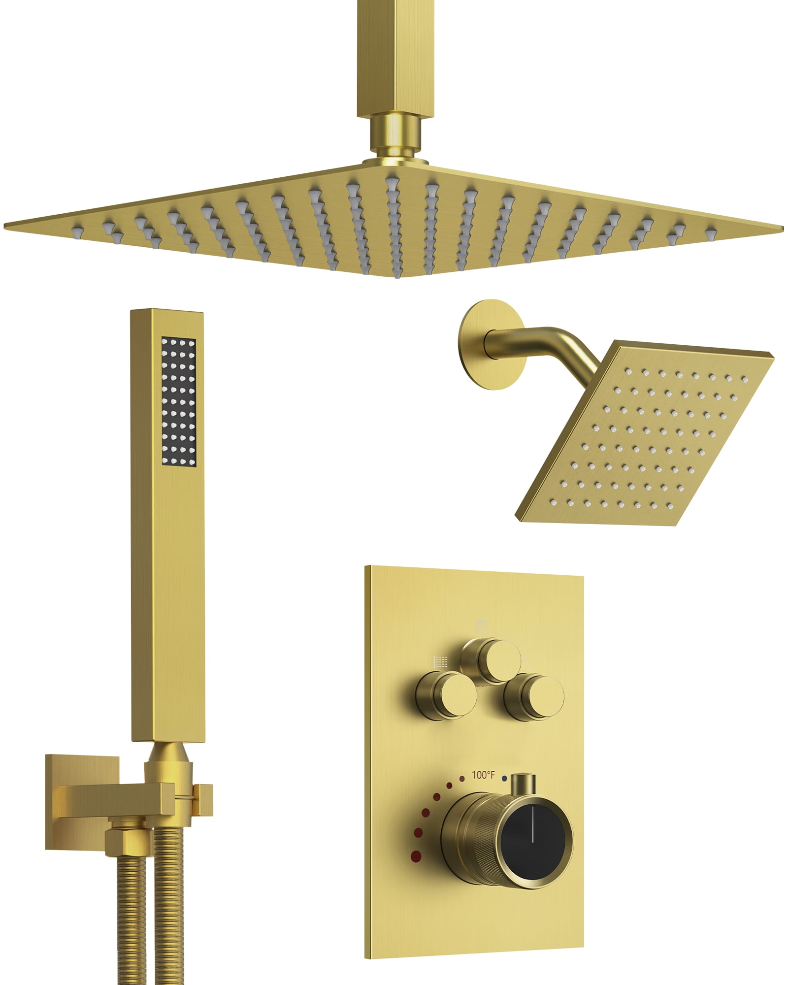 DOMETOUR Shower System Dual Rainfall Shower Heads with Handheld Sprayer ...