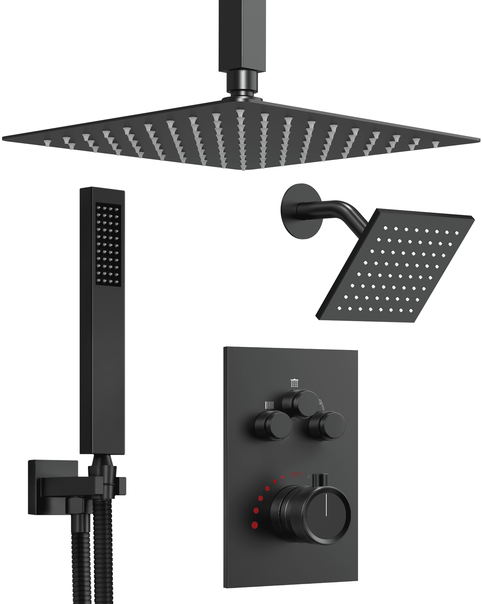 DOMETOUR Shower System Dual Rainfall Shower Heads with Handheld Sprayer ...