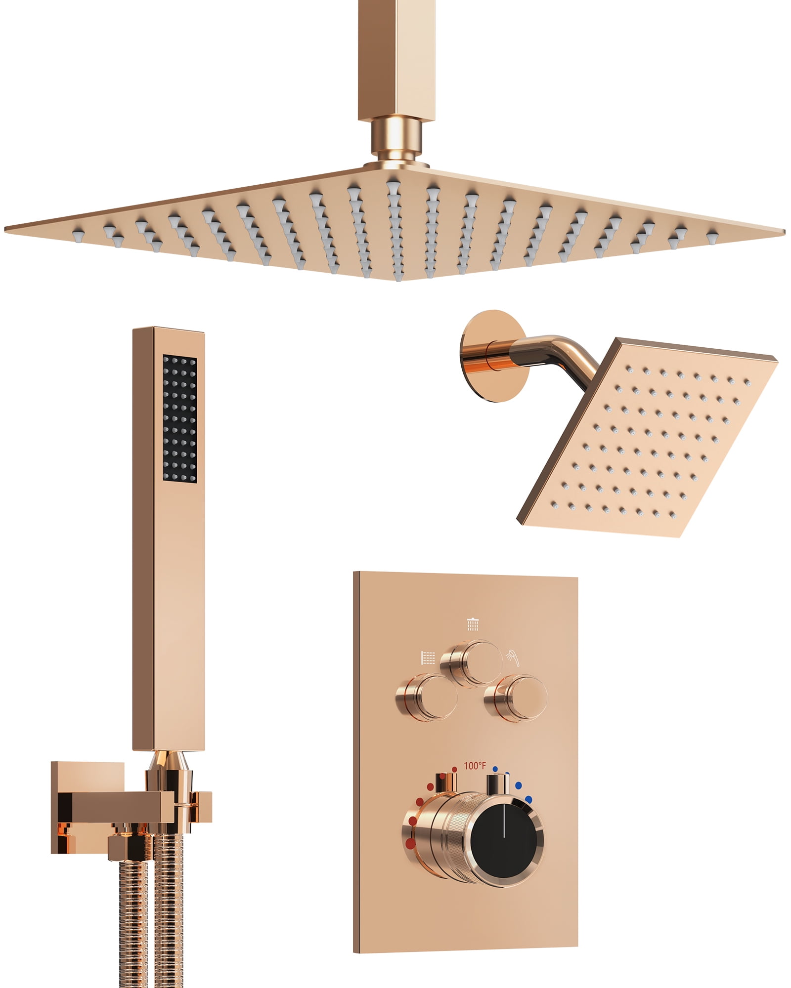 DOMETOUR Shower System Dual Rainfall Shower Heads with Handheld Sprayer ...