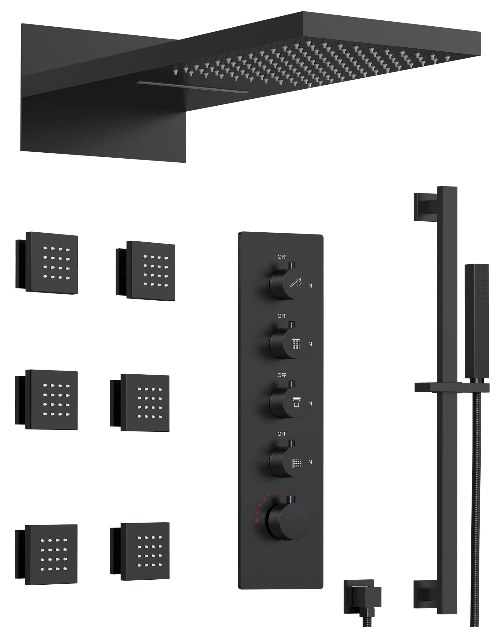 DOMETOUR Thermostatic Shower System Waterfall & Rainfall Shower Head ...