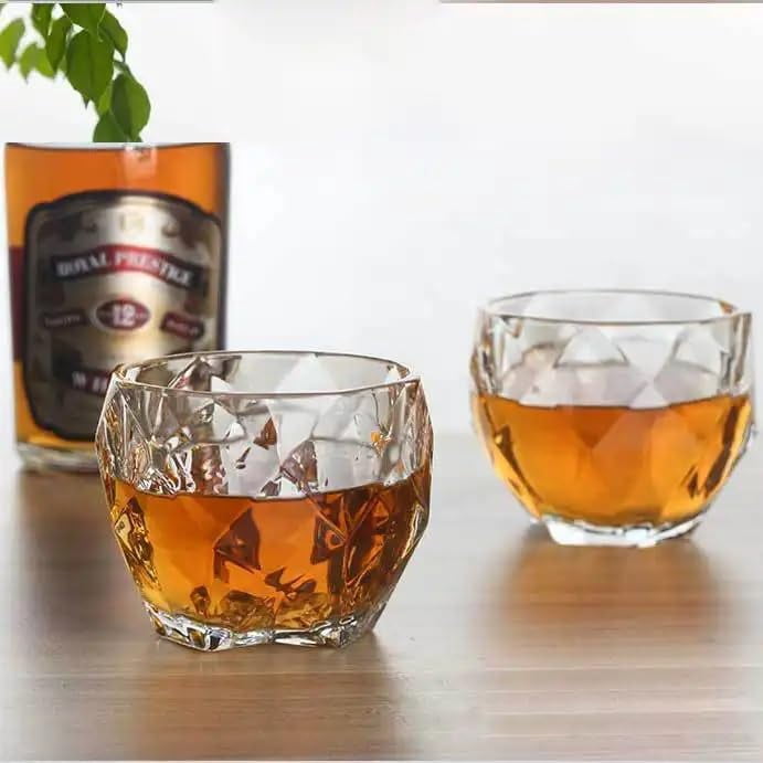 DOMINGO HUB Diamond Whiskey Glass Old Fashioned Glass 340 ML Set of 2 ...