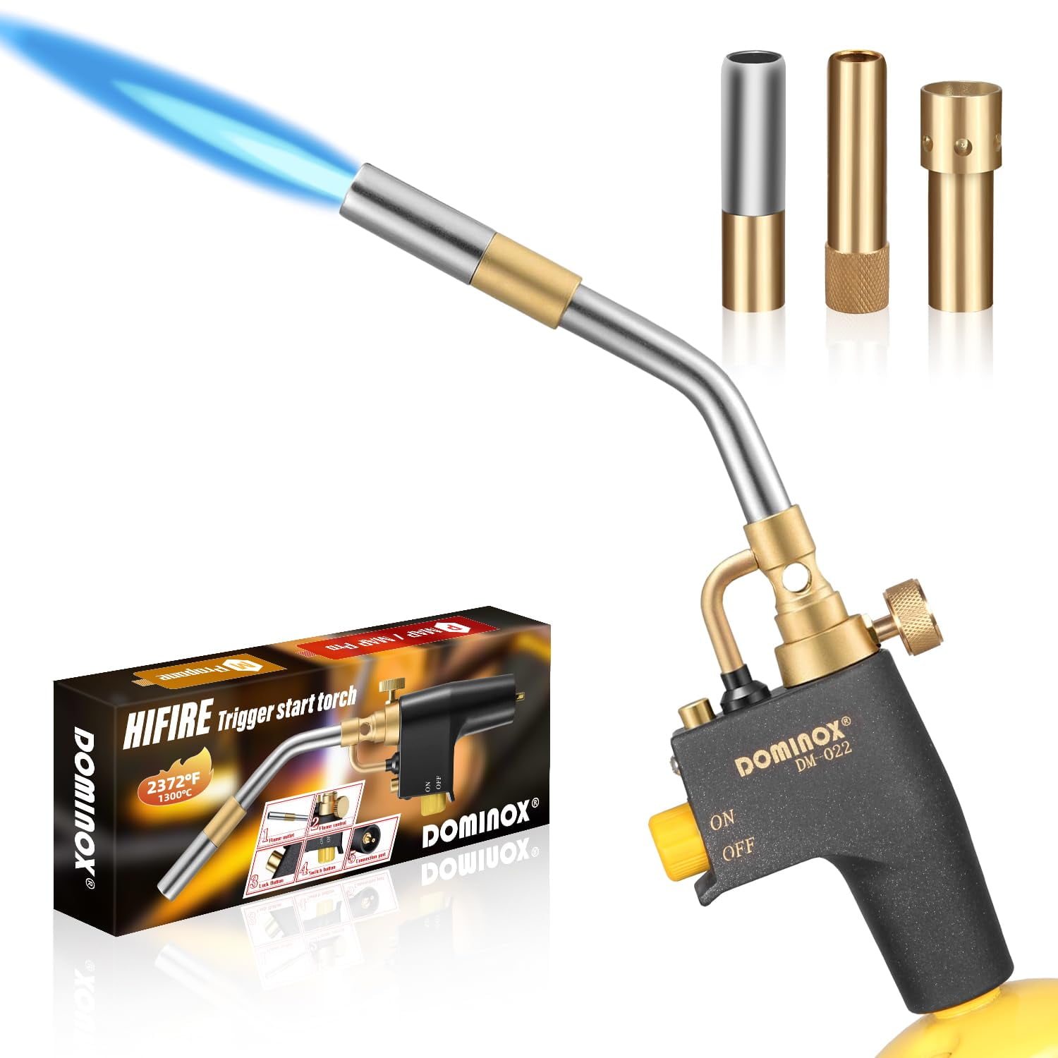 DOMINOX Propane Torch Head with 3 Nozzles, Trigger Start Gas Torch for for Propane, MAP and MAPP ...