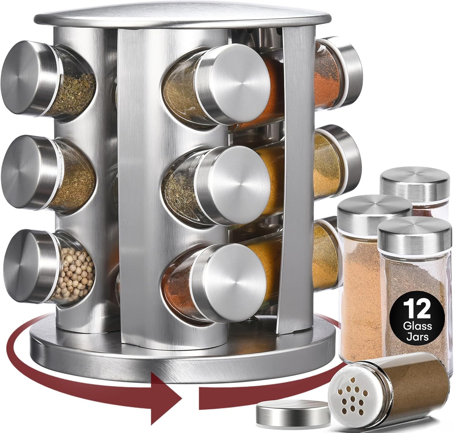 DOMPILC Spice Organizer Rack Sets - Rotating Seasoning Jars, Spice ...