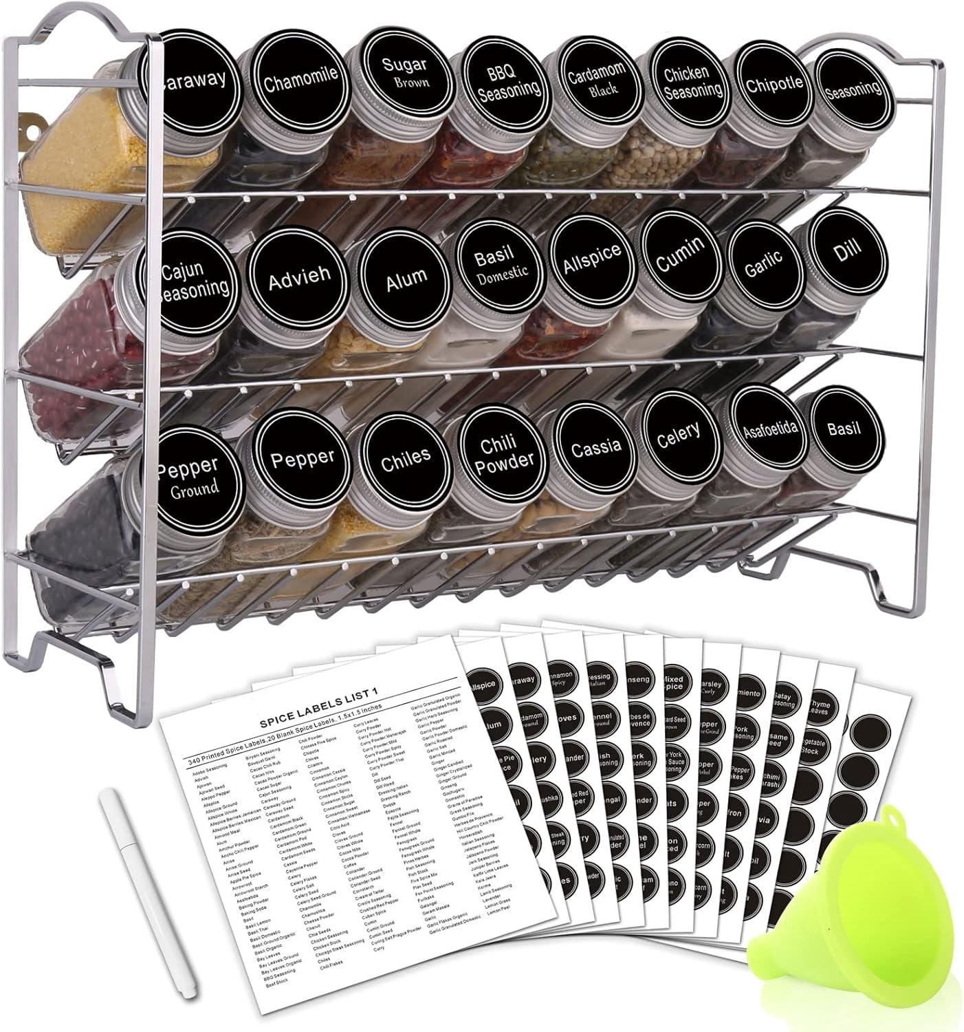 DOMPILC Spice Rack Organizer with 24 Empty Glass Spice Jars, 396 Spice ...