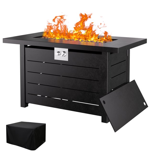 DOMQGA 43" Propane Fire Pit Table,50,000 BTU Steel Gas 2-in-1 Fire Pit Table for Outside with ...