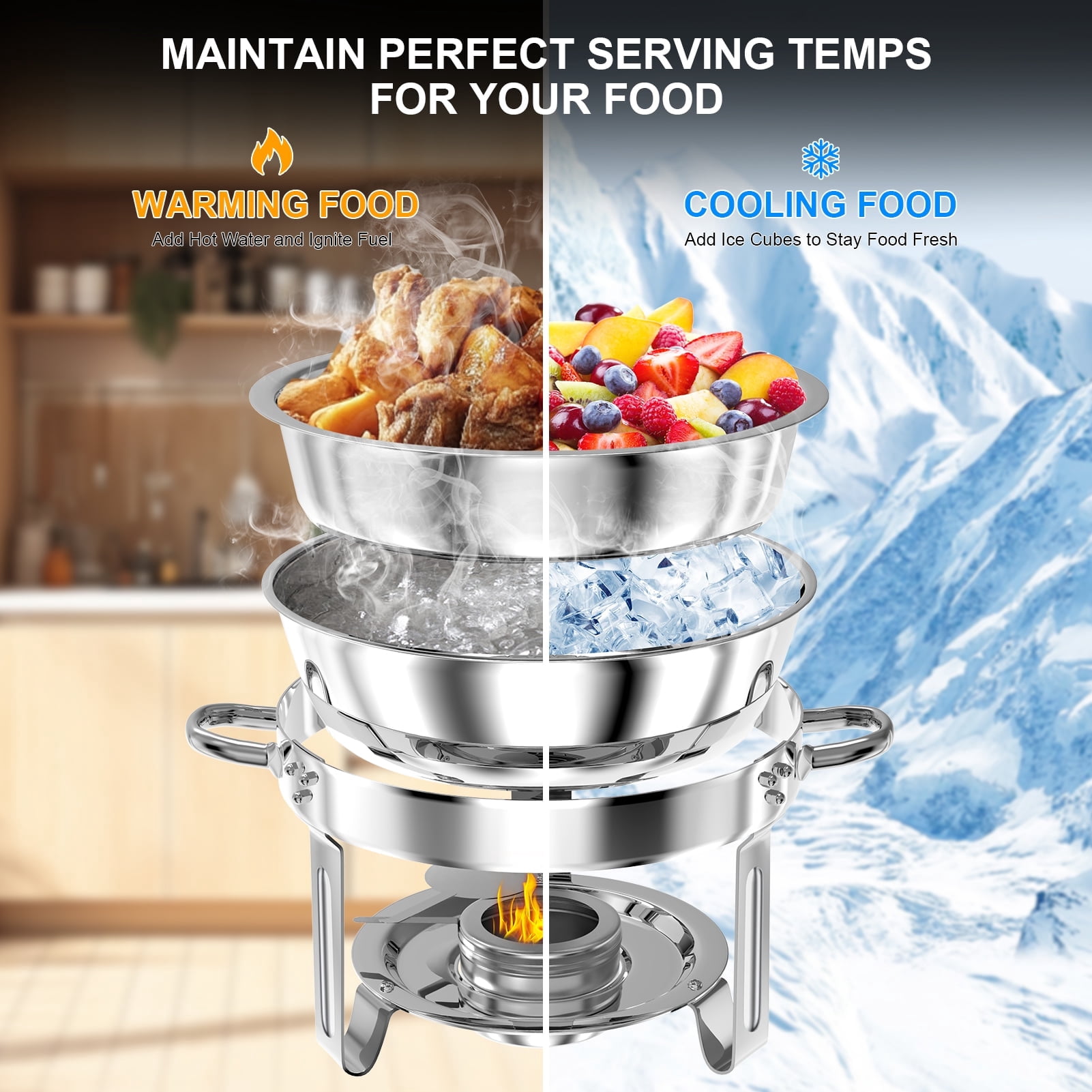 DOMQGA Chafing Dish Buffet Set 2 Pack, 5QT Stainless Steel Chafing ...