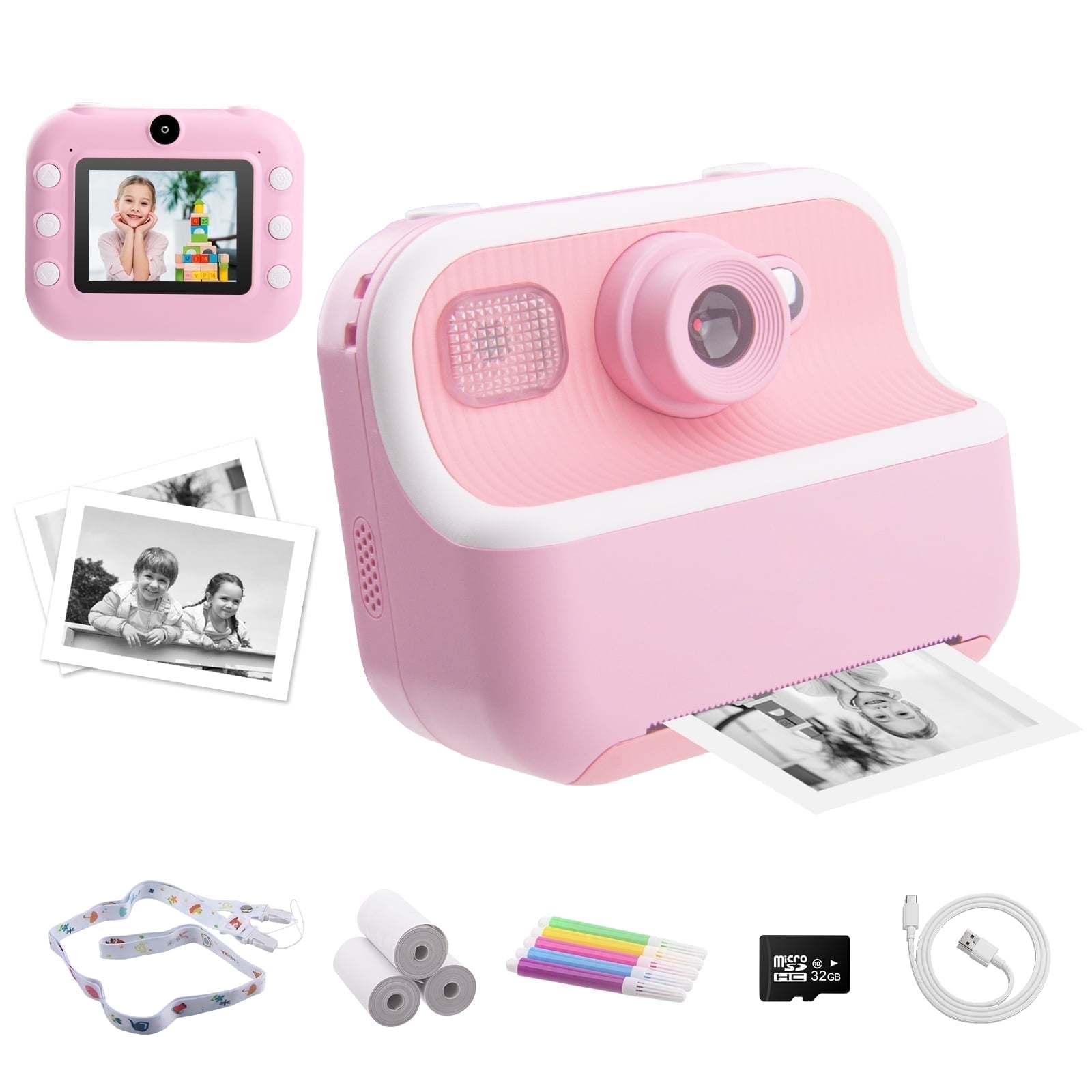 DOMQGA Kids Instant Print Camera with 32GB SD Card - 1080P HD ...
