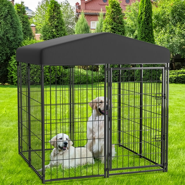 DOMQGA Outdoor Dog Kennel,4ft x 4ft x 4.5ft Heavy Duty Metal Dog ...