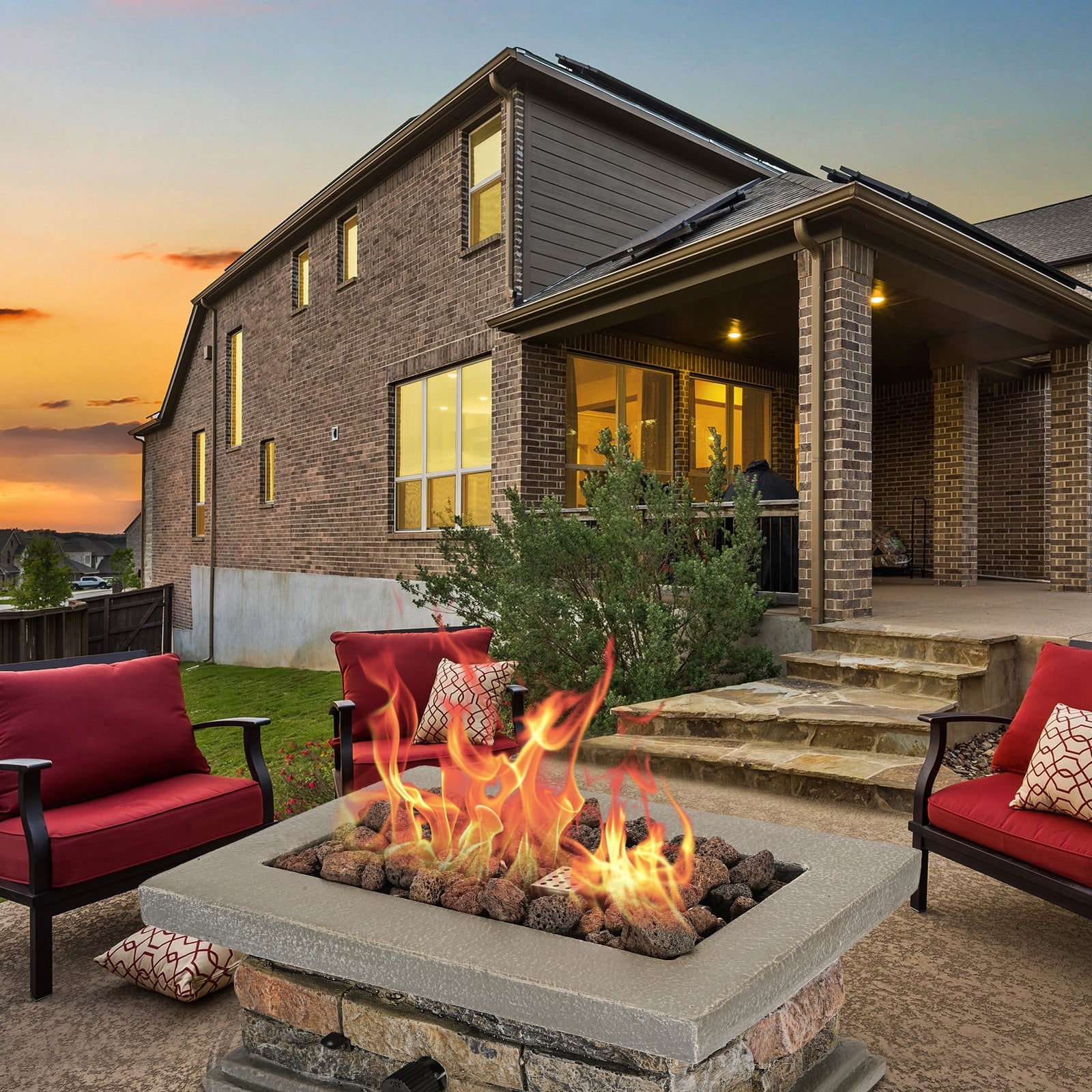 Outdoor Propane Fire Pit,Rectangle Gas Fire Pit for Outside Patio,Stone ...