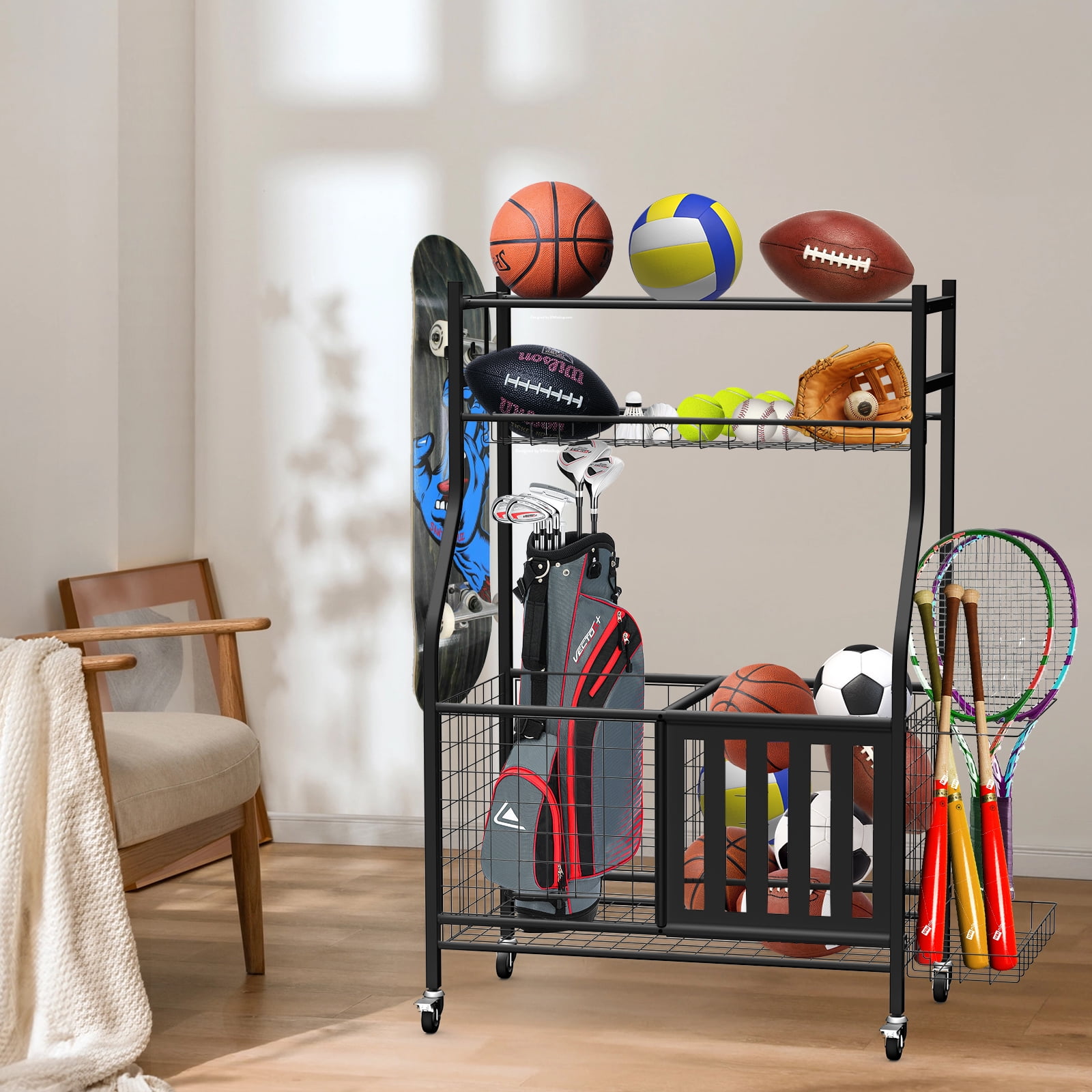DOMQGA Sports Equipment Organizer, Garage Ball Storage, Ball Storage ...