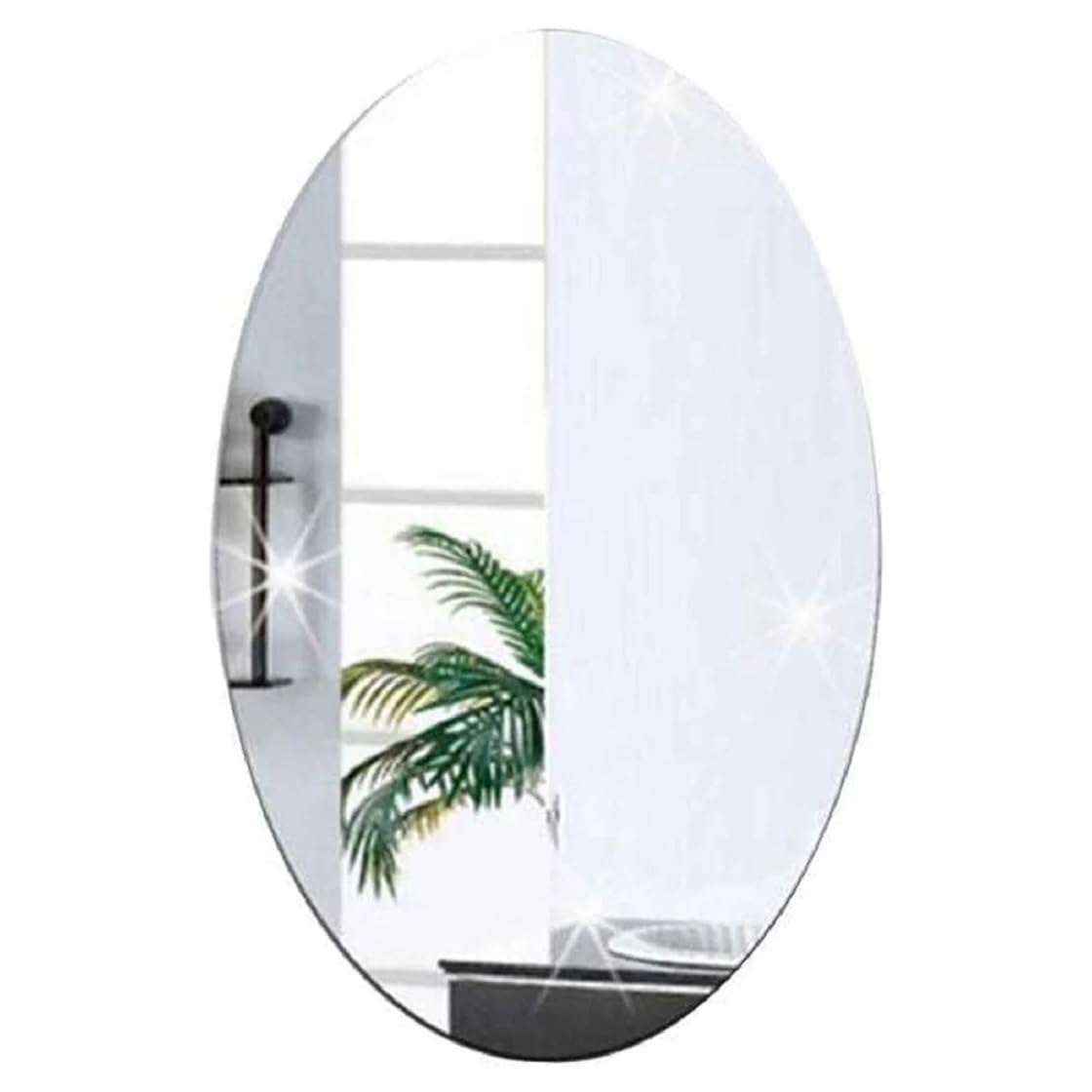 DOMUM Oval Shape Adhesive Mirror Sticker for Wall on Tiles Bathroom ...