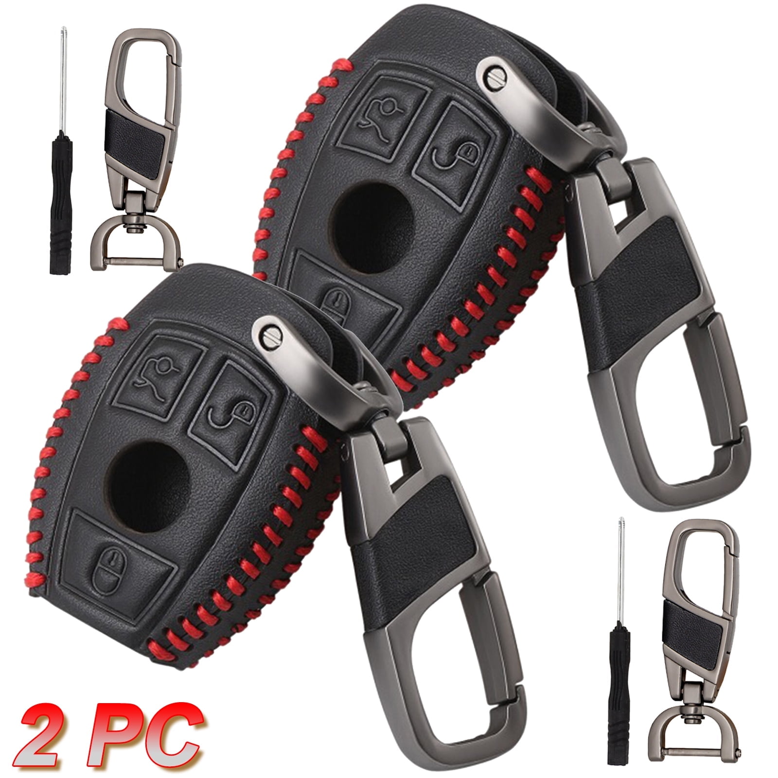 DON'T TOUCH MY KEY 2X PU Leather Car Key Fob Chain Case Cover 3 Button ...