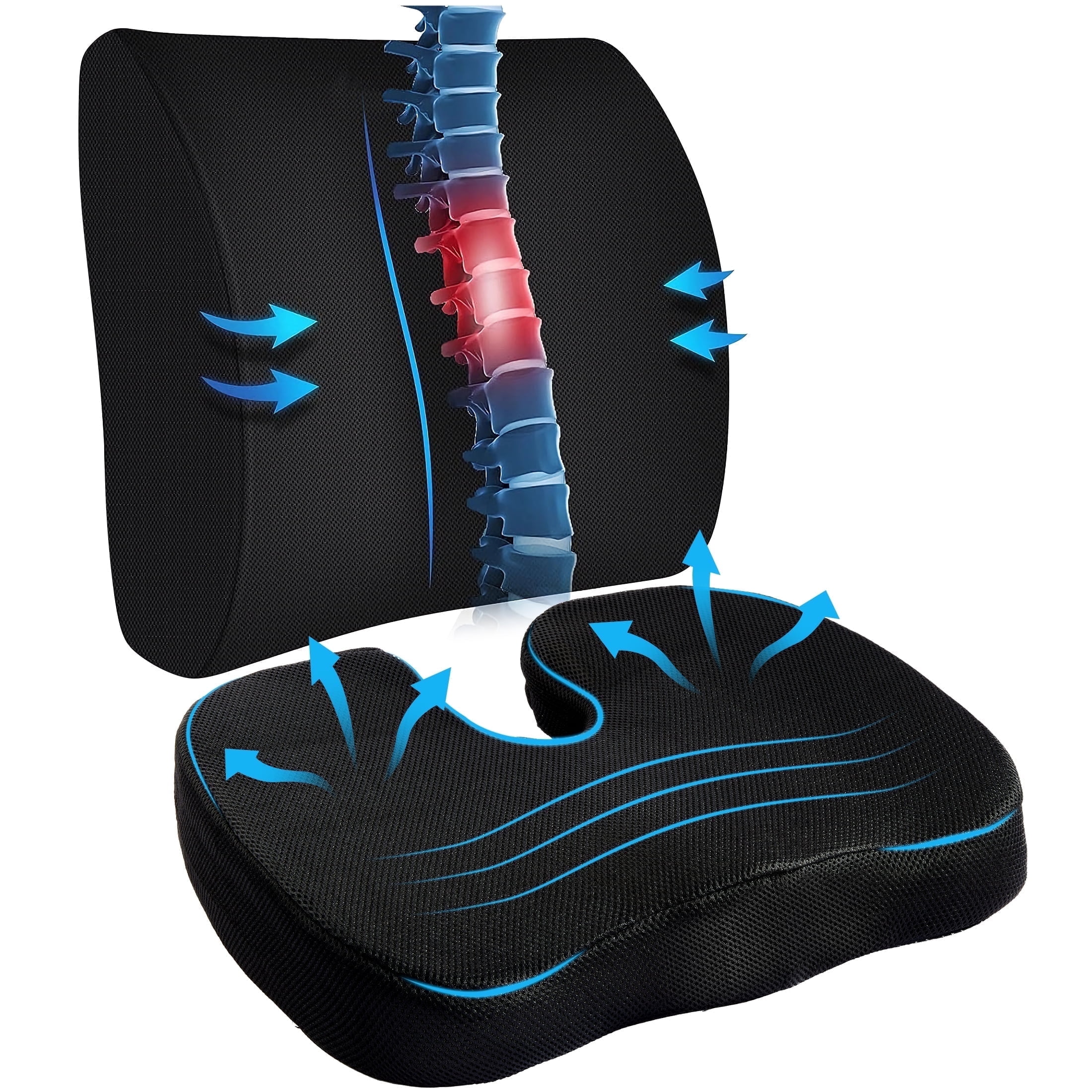 DONAMA Memory Foam Chair Seat Cushion Lumbar Support for Tailbone Hip ...
