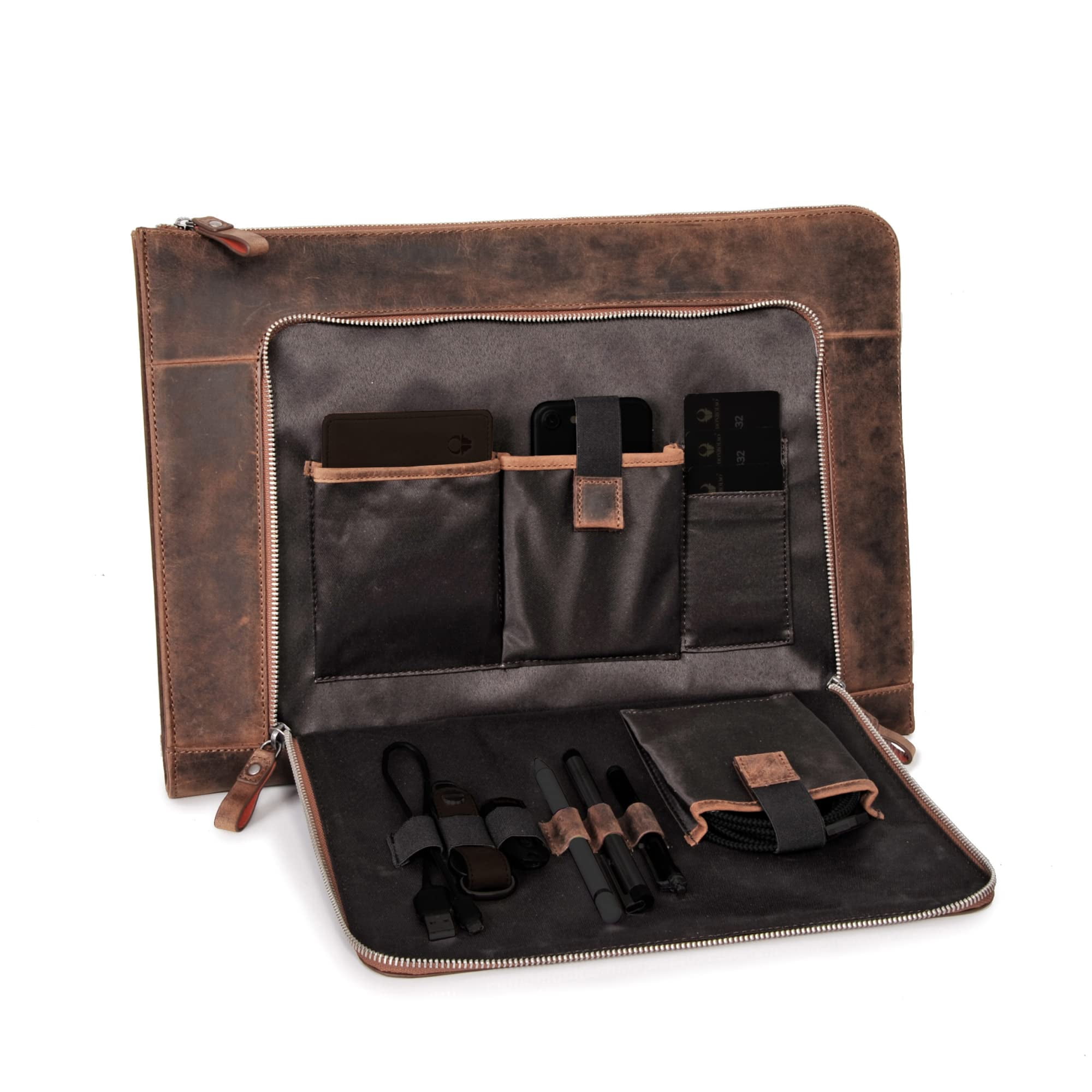 DONBOLSO Vintage Brown Leather Laptop Bag, 13.3-14" Briefcase with ...