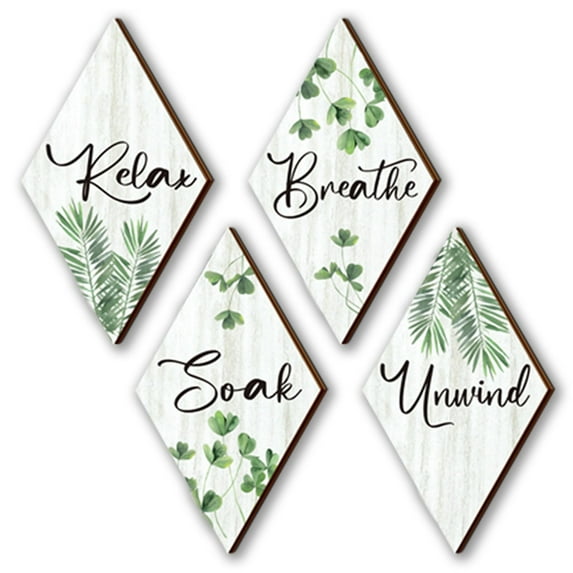 DONFENTHY 4 Pcs Green Wall Decor Farmhouse Bathroom Decors Relax Soak ...