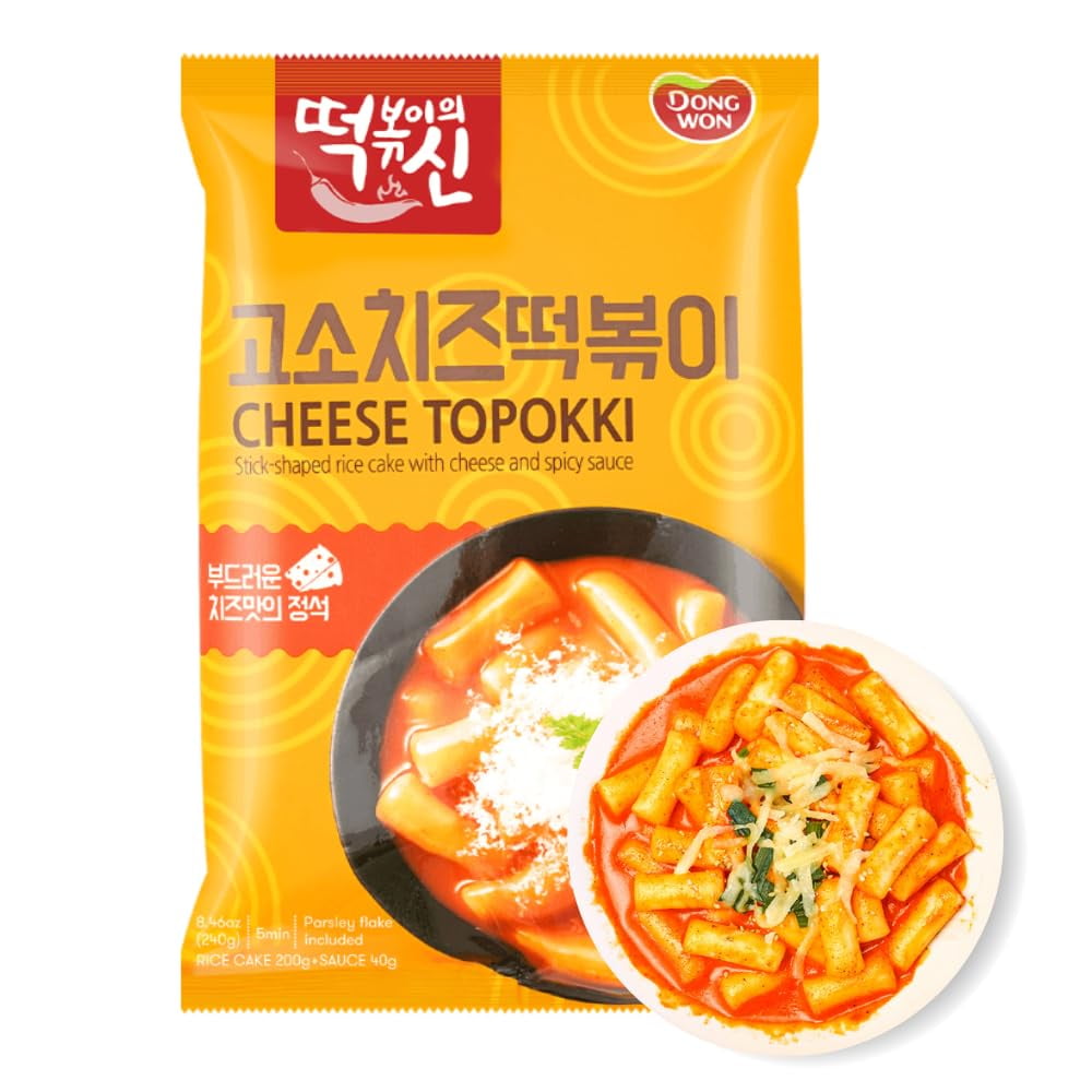 DONG WON Topokki with KEF28 Cheese and Spicy Sauce, Korean Rice Cake ...