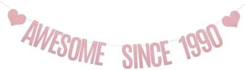 DONGLYJL Rose Gold Glitter Awesome Since 1990 Banner for 34th Birthday ...
