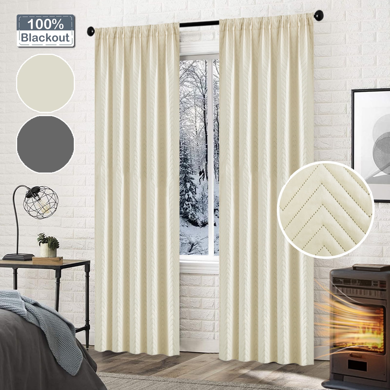 DONGPAI 100% Blackout Thermal Insulated Curtain for Winter, Quilted ...
