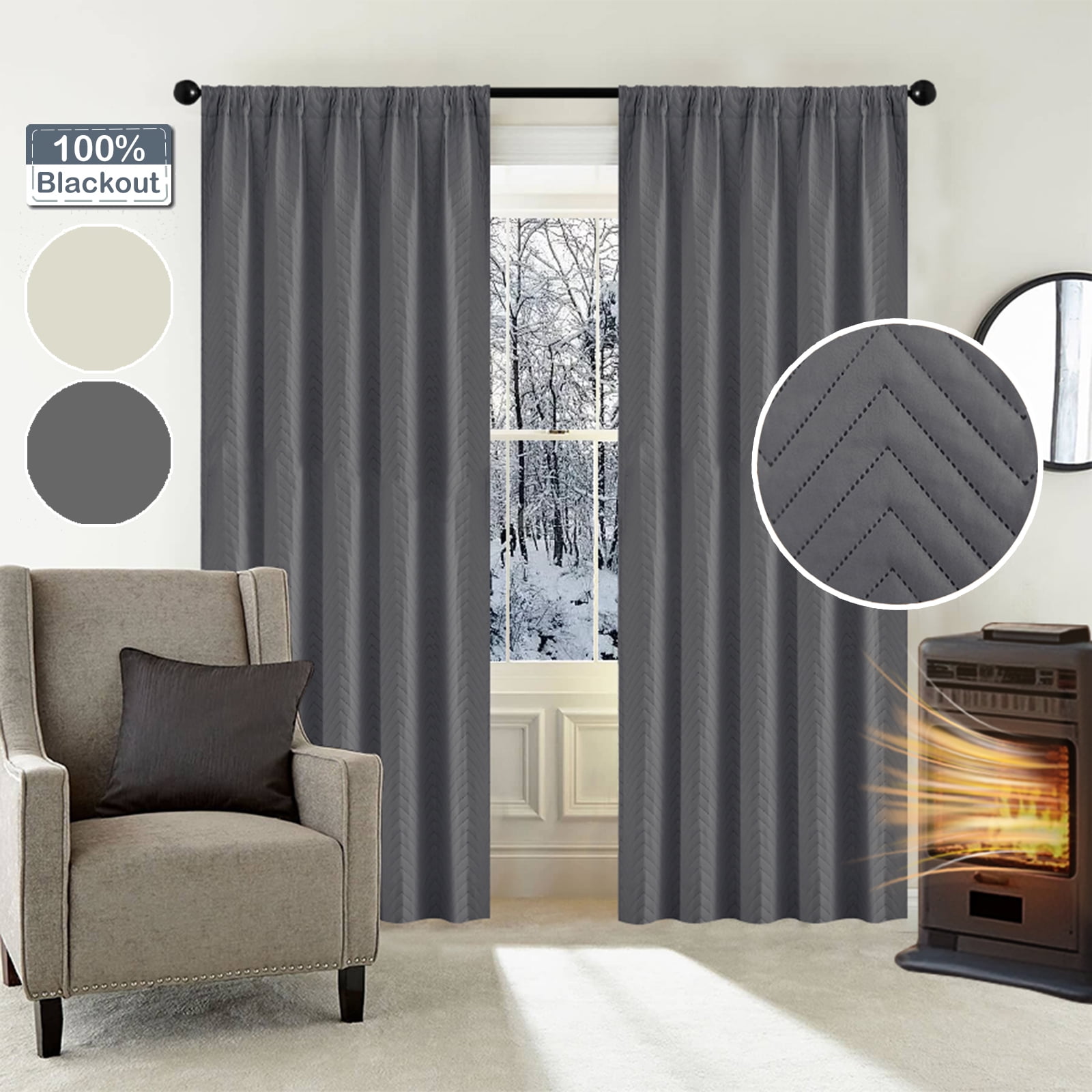 Lapalife Thermal Insulated Winter Curtain 100% Blackout Quilted Heavy ...