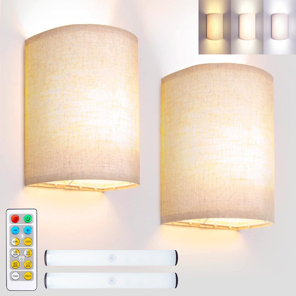 DONGPAI 2 Pack Wall Sconces for Living Room, Battery Powered Wireless LED Wall Lights with ...