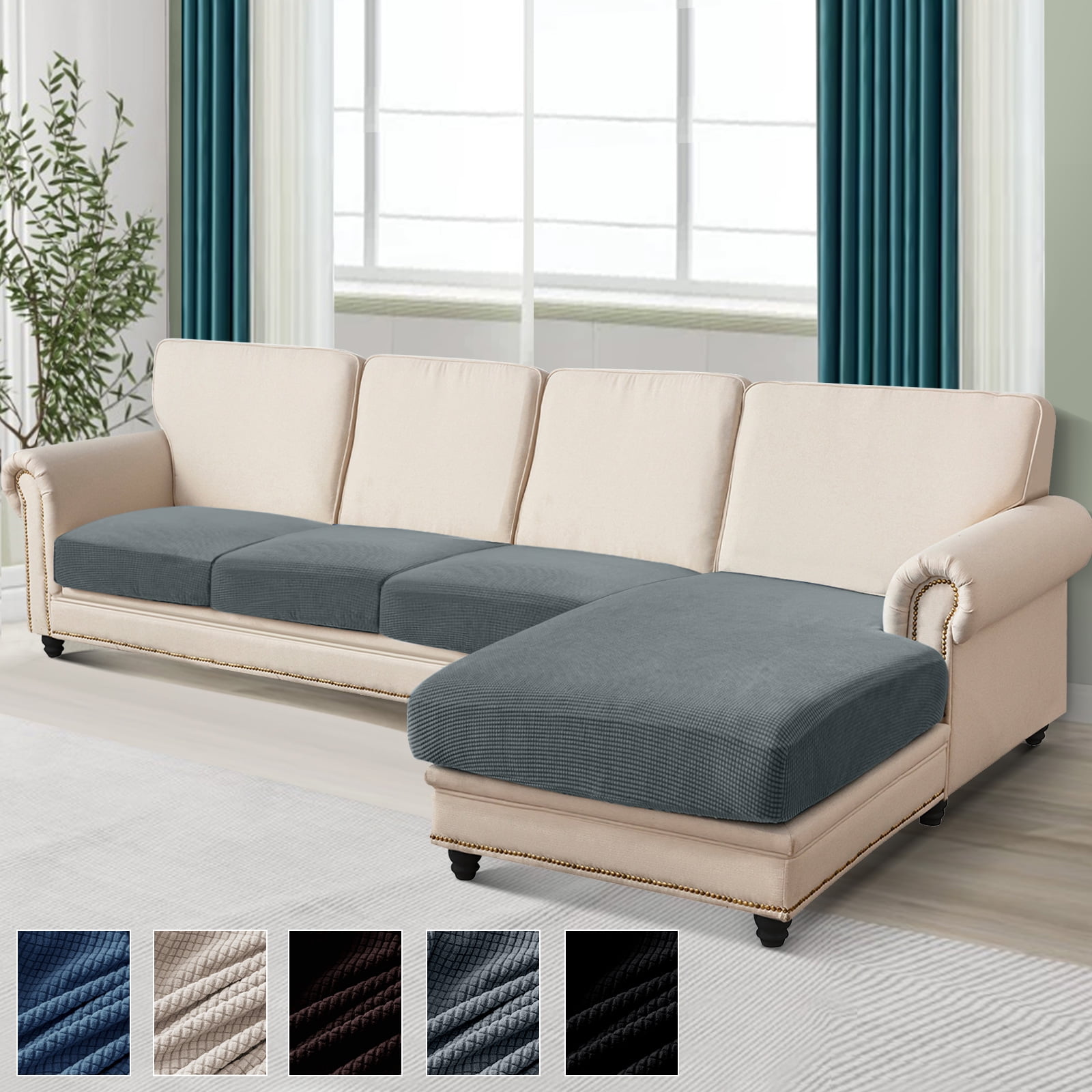 DONGPAI 4 Pieces Set Couch Cushion Cover Set Stretch L Shape Sofa Seat ...