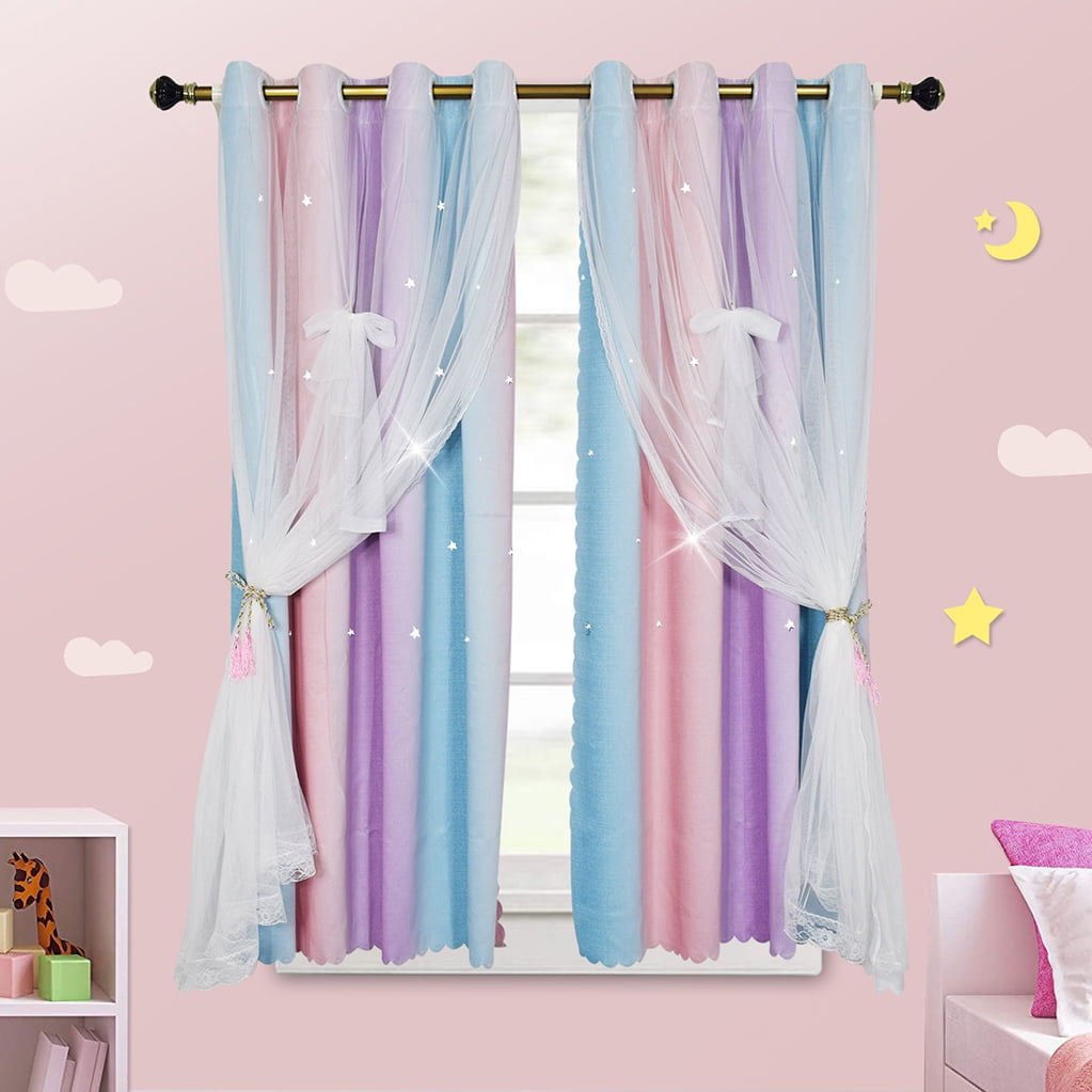 "DONGPAI Cute Little Room Blackout Star Curtains for Kids, Double Layer ...