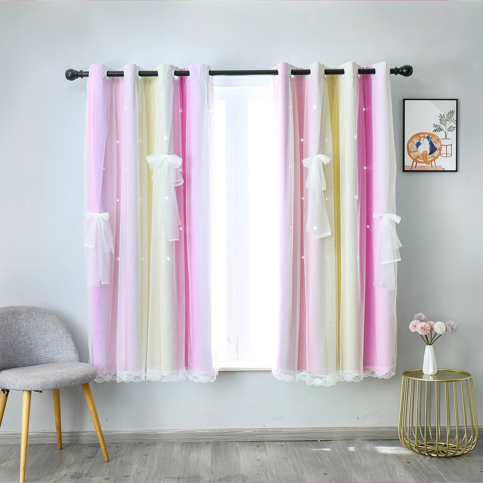 DONGPAI Blackout Stars Curtains for Kids Bedroom, Star Cut Out, Window ...