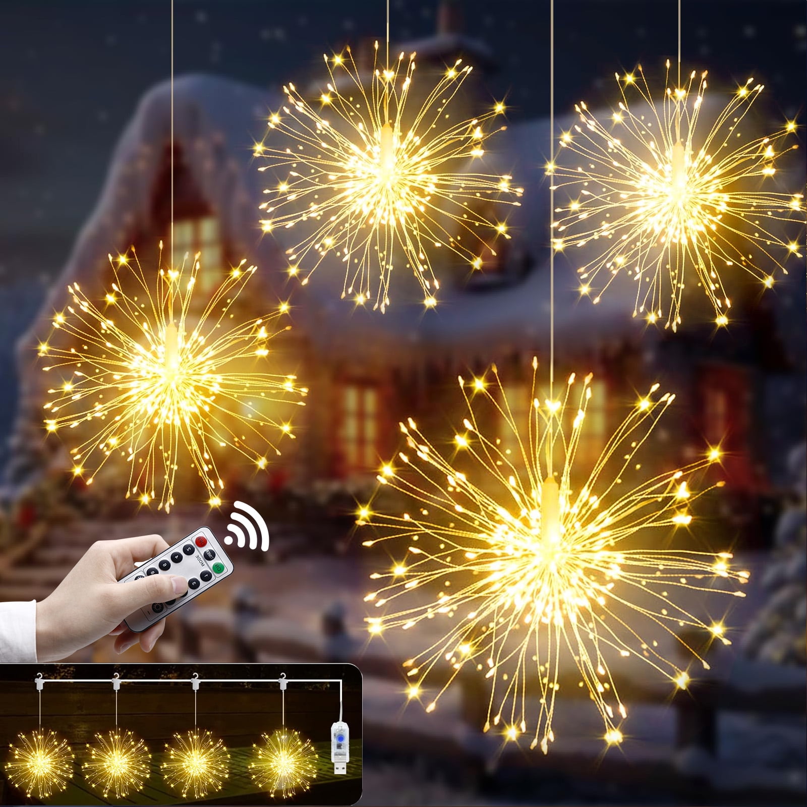 DONGPAI Christmas Hanging Firework Lights, 4Pack 360/480 LEDs 8 Modes ...