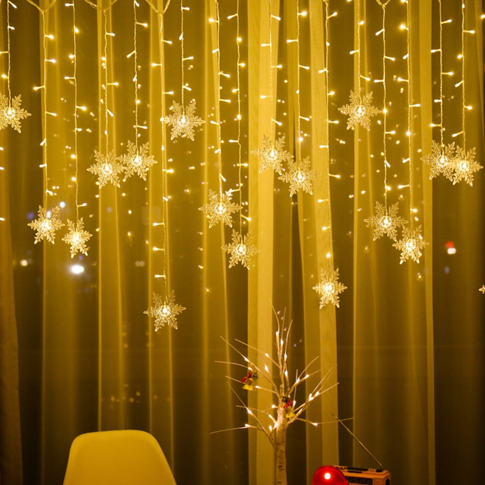 DONGPAI Christmas Snowflake Curtain Lights, 8 Modes Flashing Memory ...