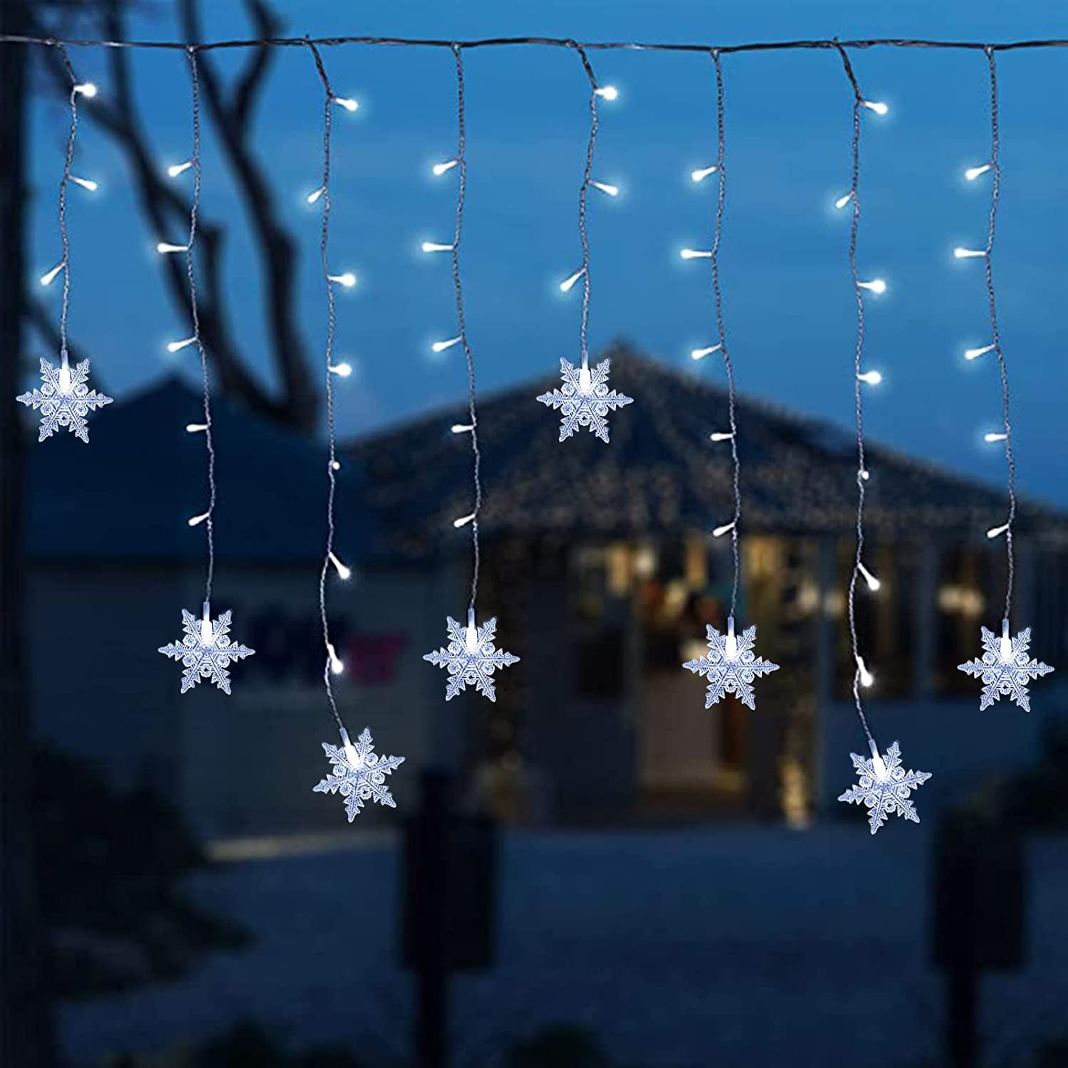 DONGPAI Christmas Snowflake Window Curtain String Lights, 8 Modes ...