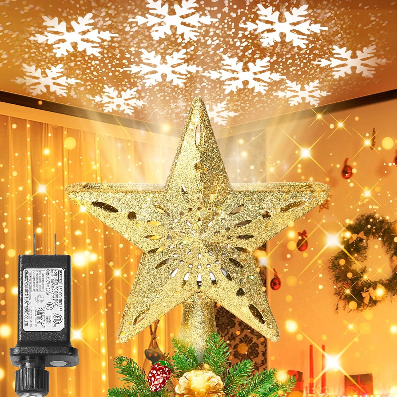 DONGPAI Christmas Star Snow Decor: LED Rotating Snowflake Projector 3D ...