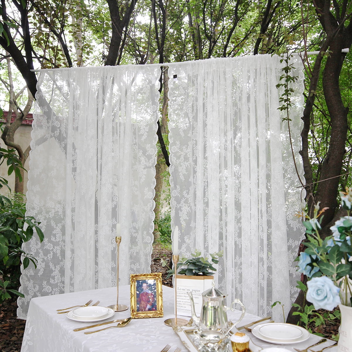 "DONGPAI Floral Lace Curtain, Rod Pocket Window Sheer Drapes, 57""x84 ...