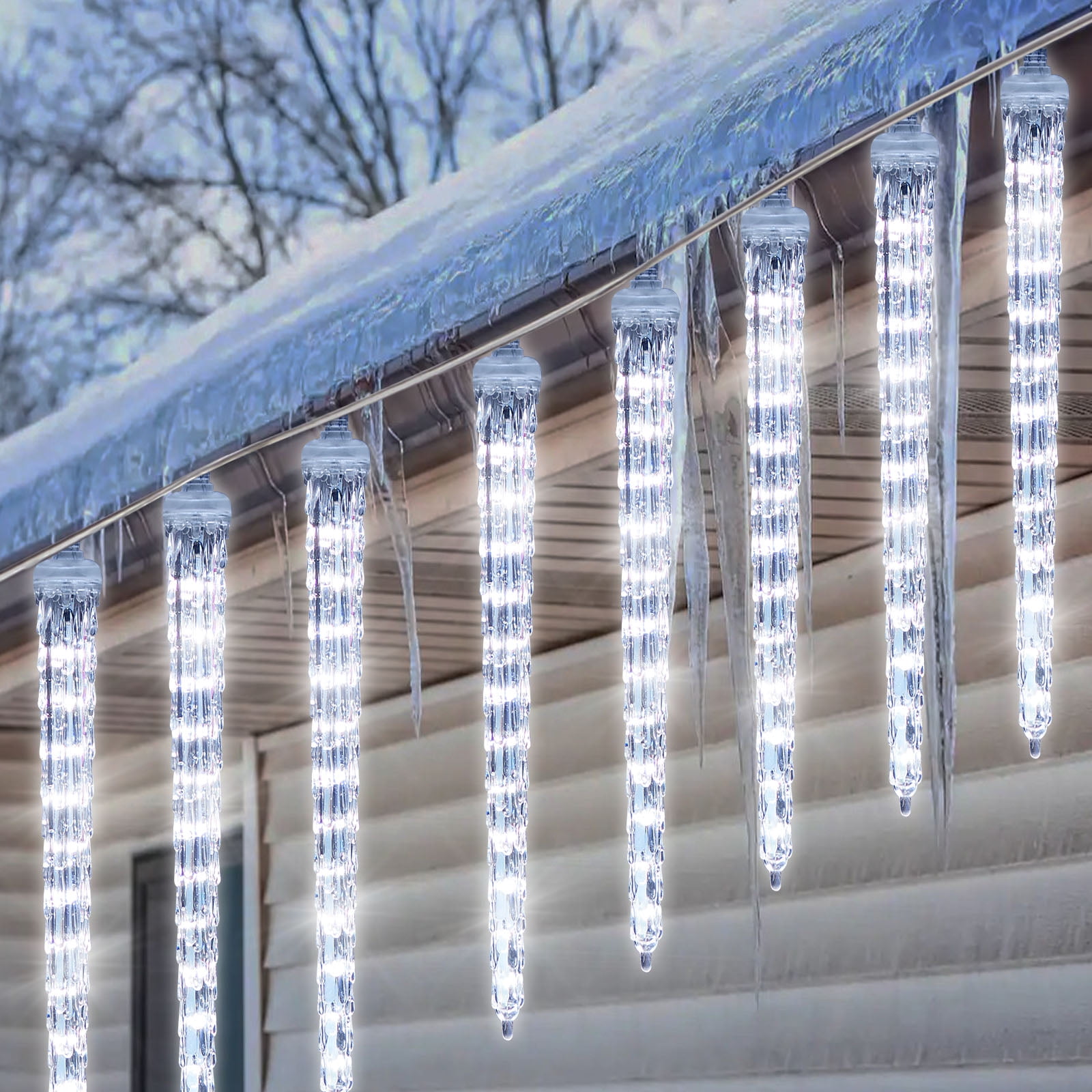 DONGPAI LED Icicle Meteor Shower Lights, 11'' Shimmering Outdoor ...