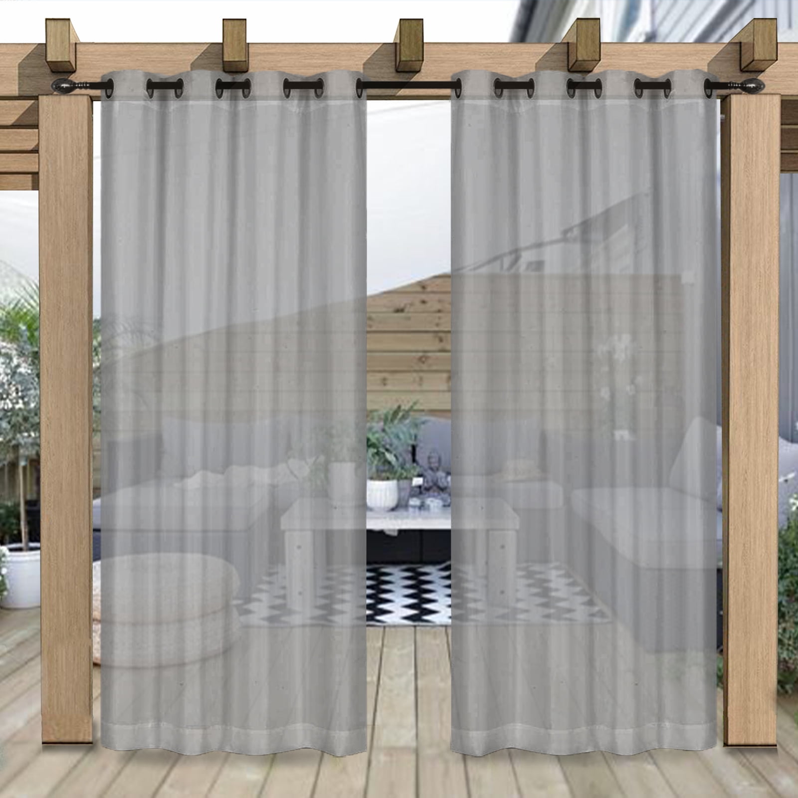 DONGPAI Linen Outdoor Sheer Curtains for Patio Waterproof 52 x 84inch ...