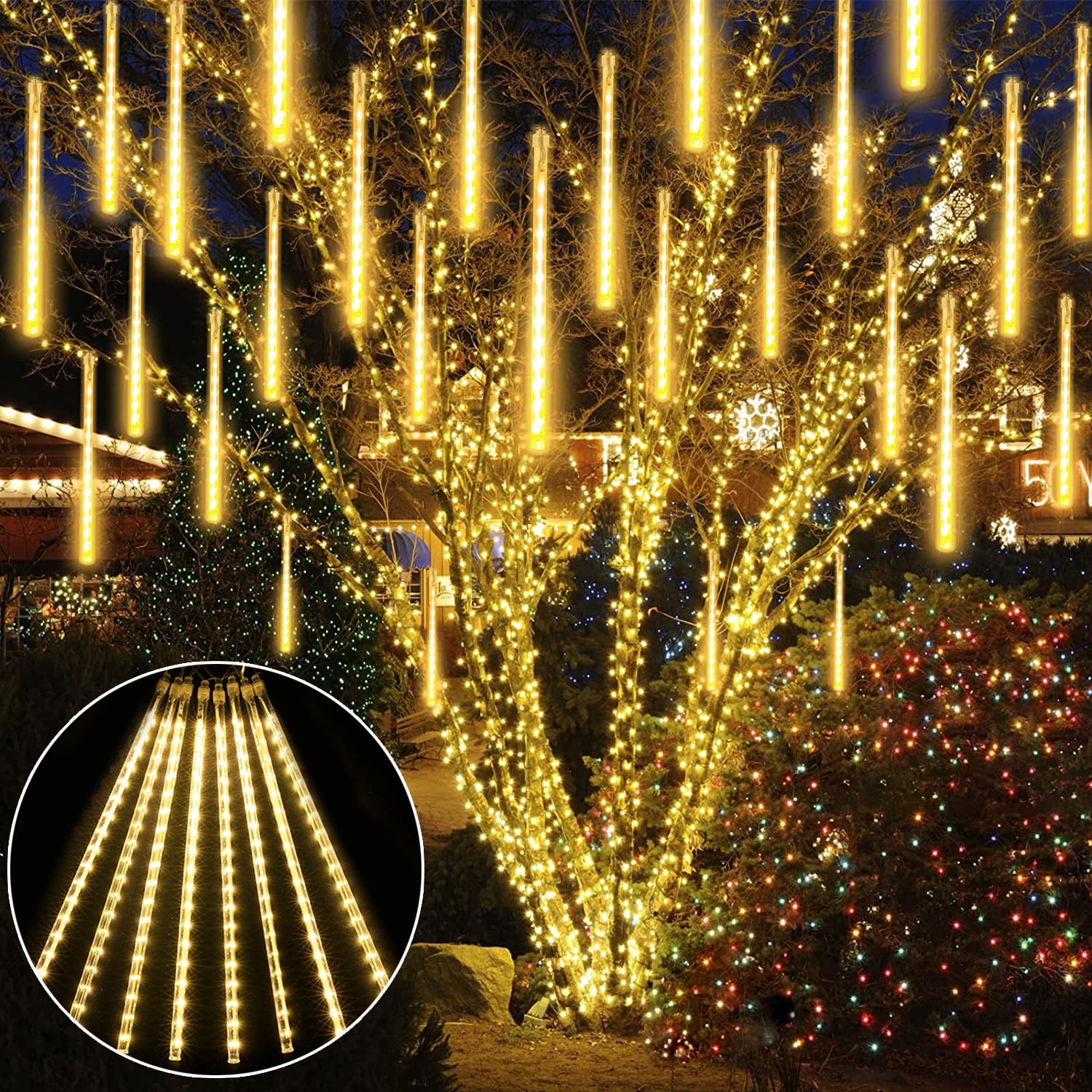 DONGPAI Meteor Shower Lights Outdoor, 30CM 50CM Icicle Raindrop Snow ...