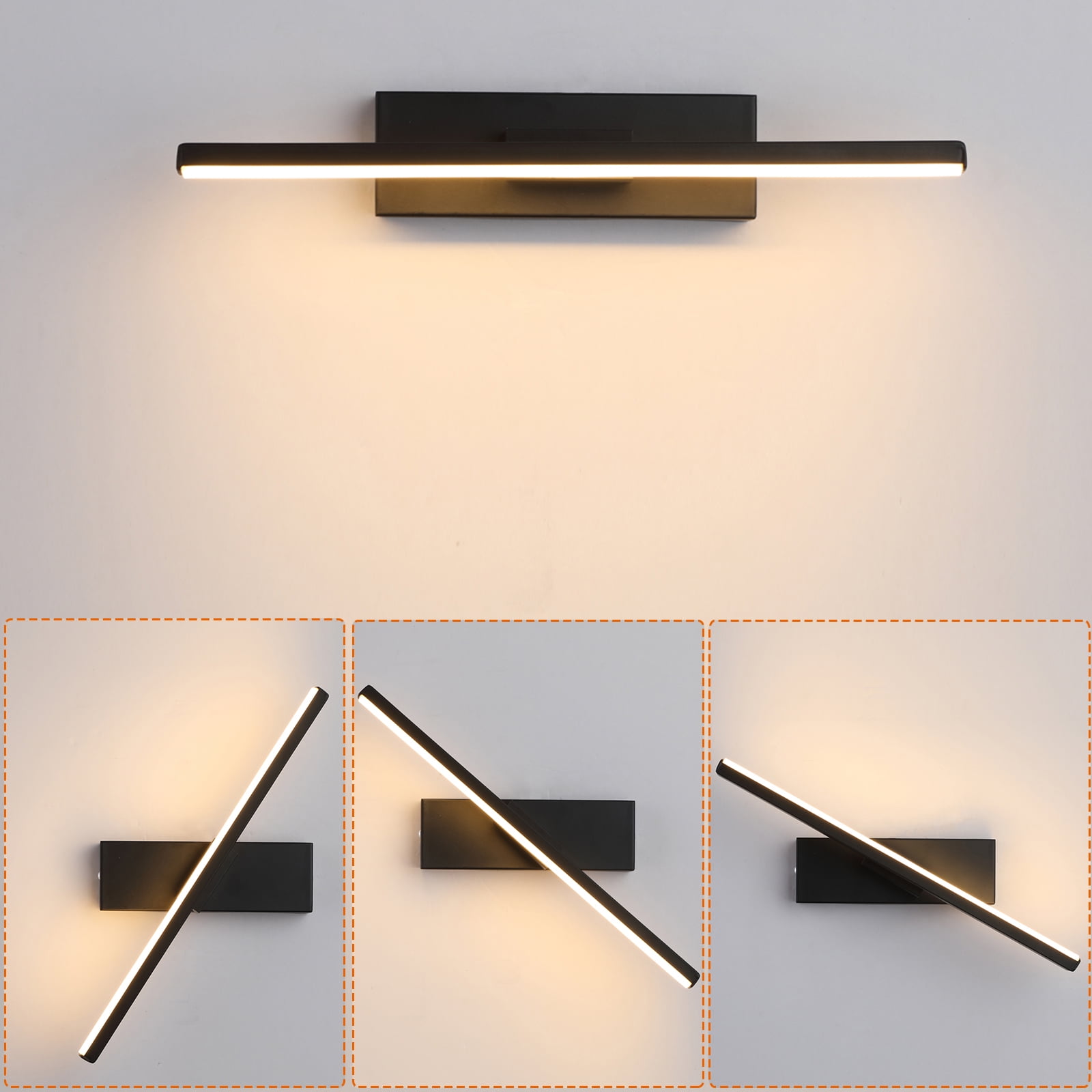 DONGPAI Modern Black Wall Sconce Light, Rotatable 330°3 Color changing ...